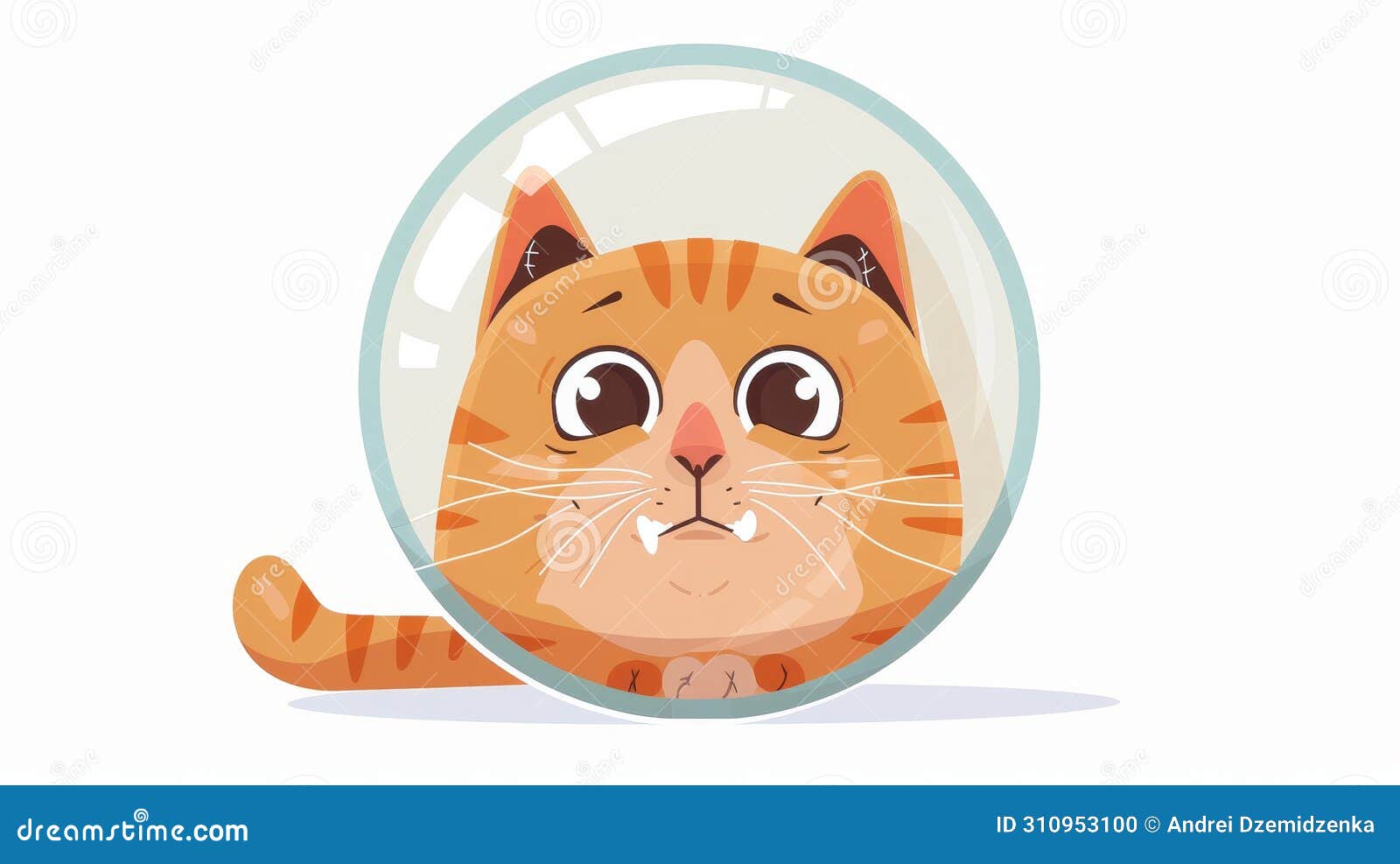 Cartoon Cat Looking through Glass. Distorted Kitty Face and Sad Muzzle ...