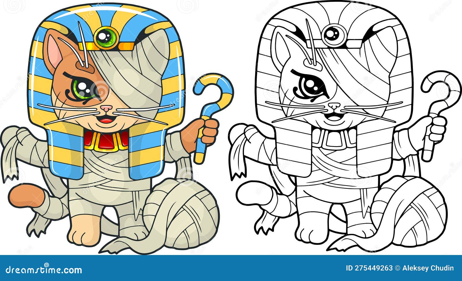 Cartoon Cat Mummy Coloring Book Stock Vector - Illustration of funny ...