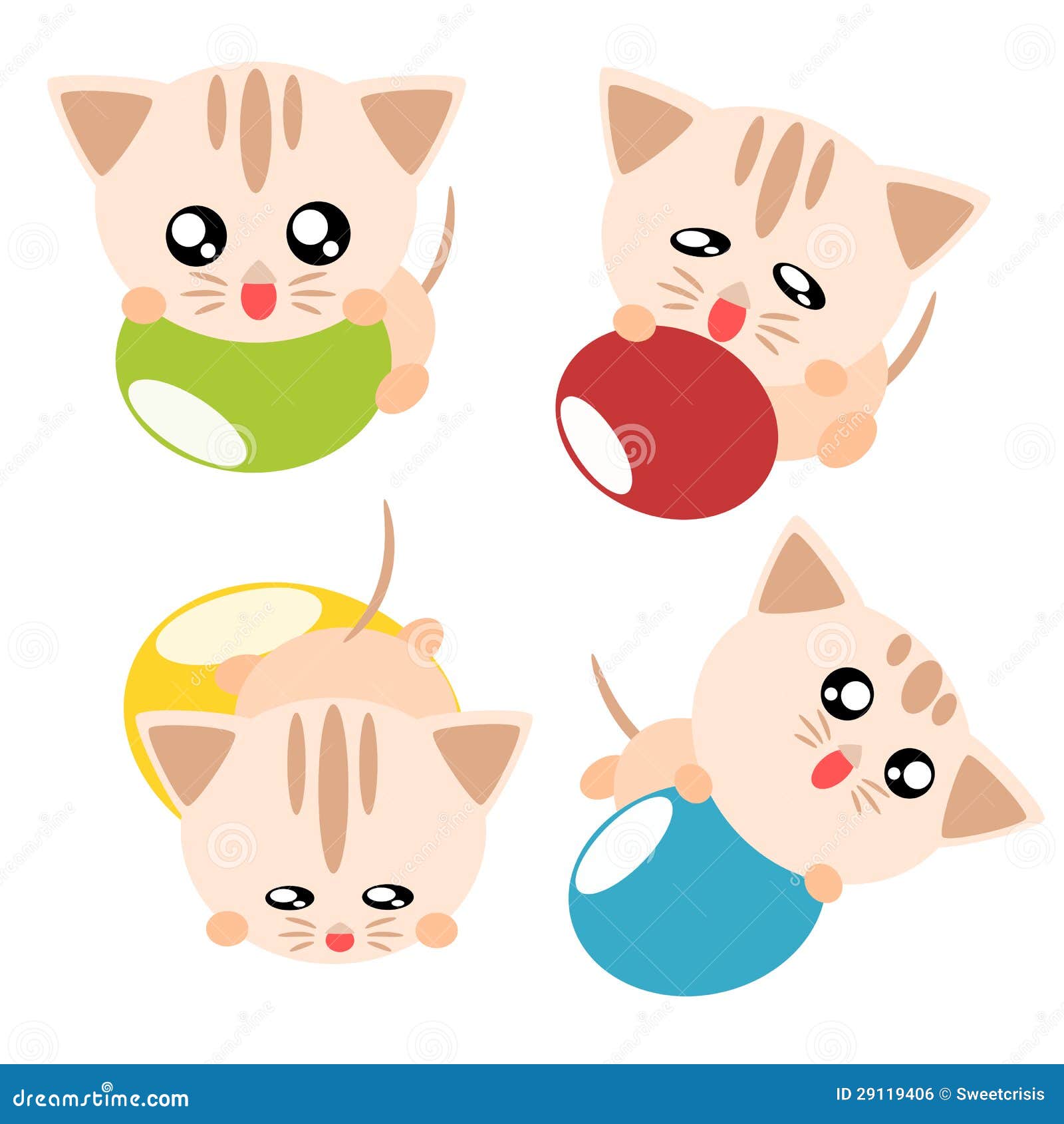 Cartoon Cat Play Ball Illustration Stock Vector - Illustration of ...
