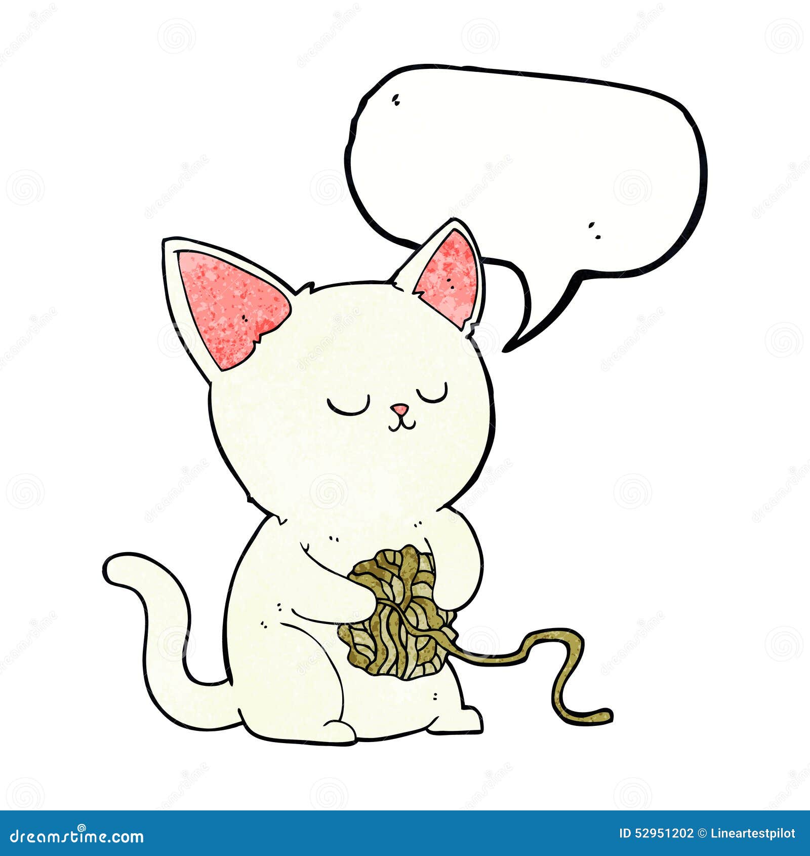 Cartoon Cat Playing with Ball of Yarn with Speech Bubble Stock ...
