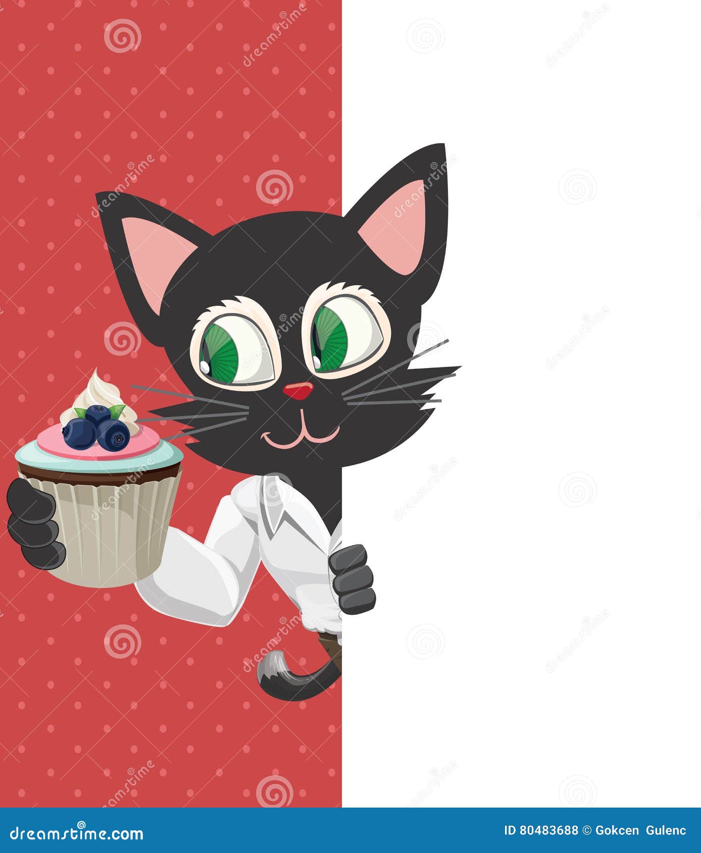 Cartoon Cat Poses with CupCake Stock Vector - Illustration of food ...