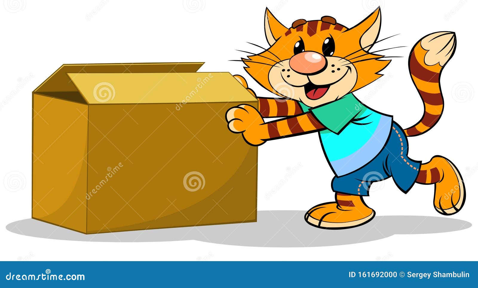 Cartoon cat pushing a box stock vector. Illustration of container ...