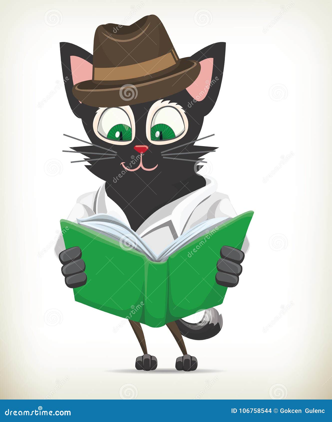Cartoon Cat Reading a Book stock vector. Illustration of nerd - 106758544