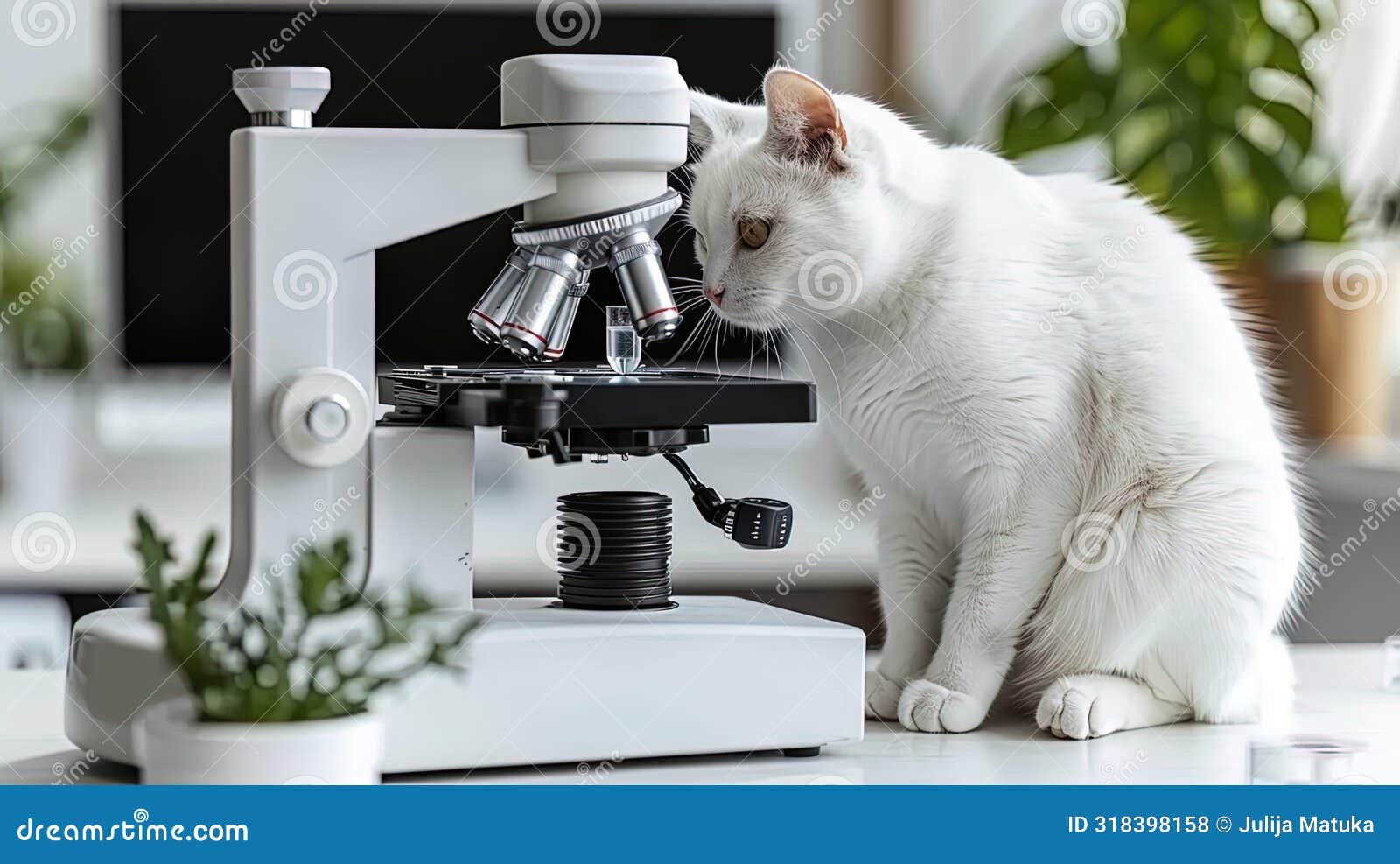 Cartoon Cat Researcher Surrounded by Laboratory Instruments Conducting ...