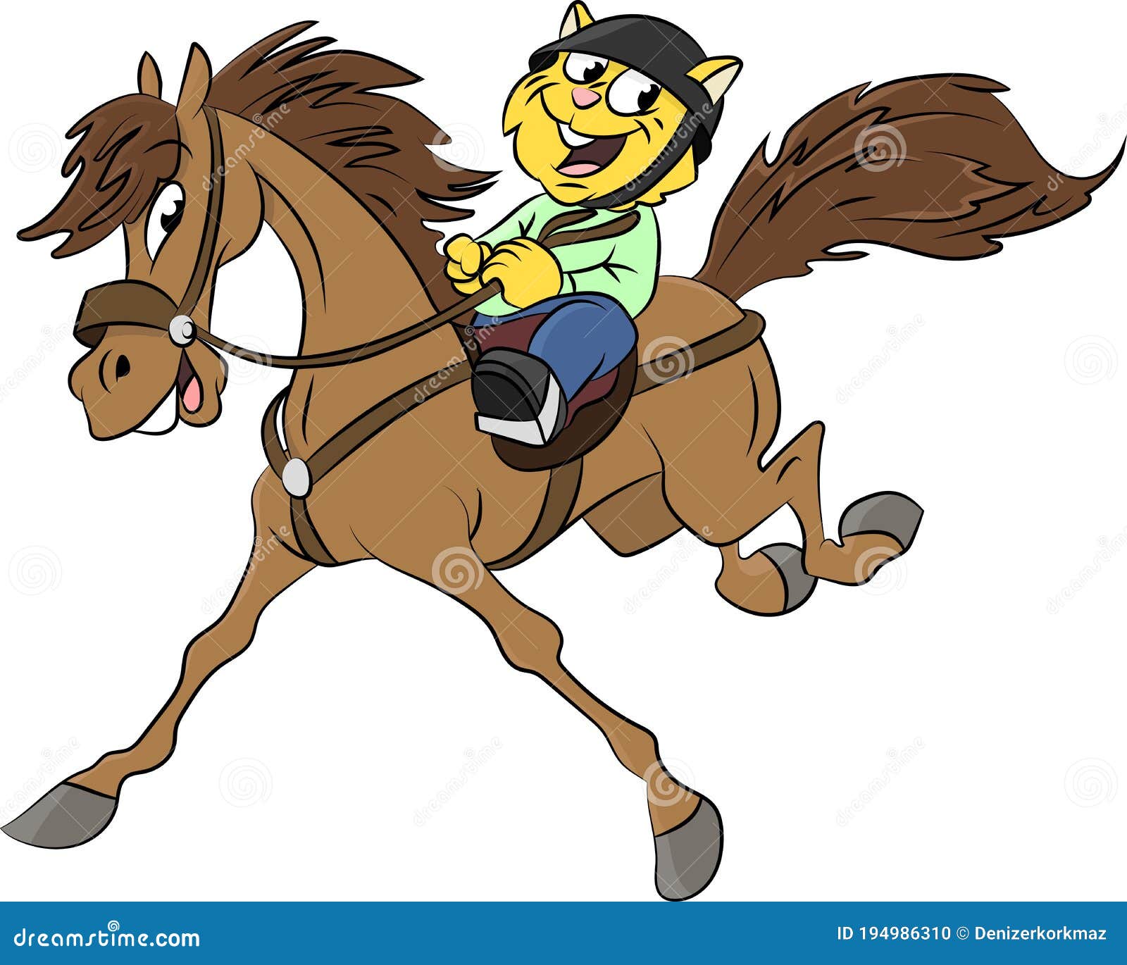 Cartoon Cat Riding a Horse Vector Illustration Stock Vector ...