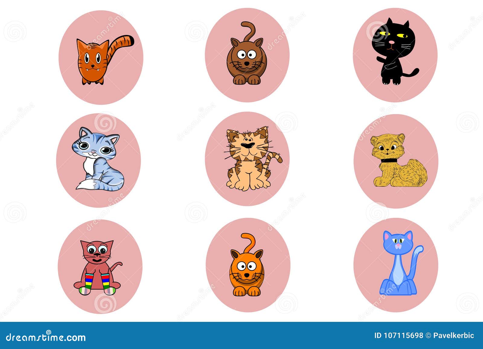 Cartoon Cat Set stock vector. Illustration of domesticated - 107115698
