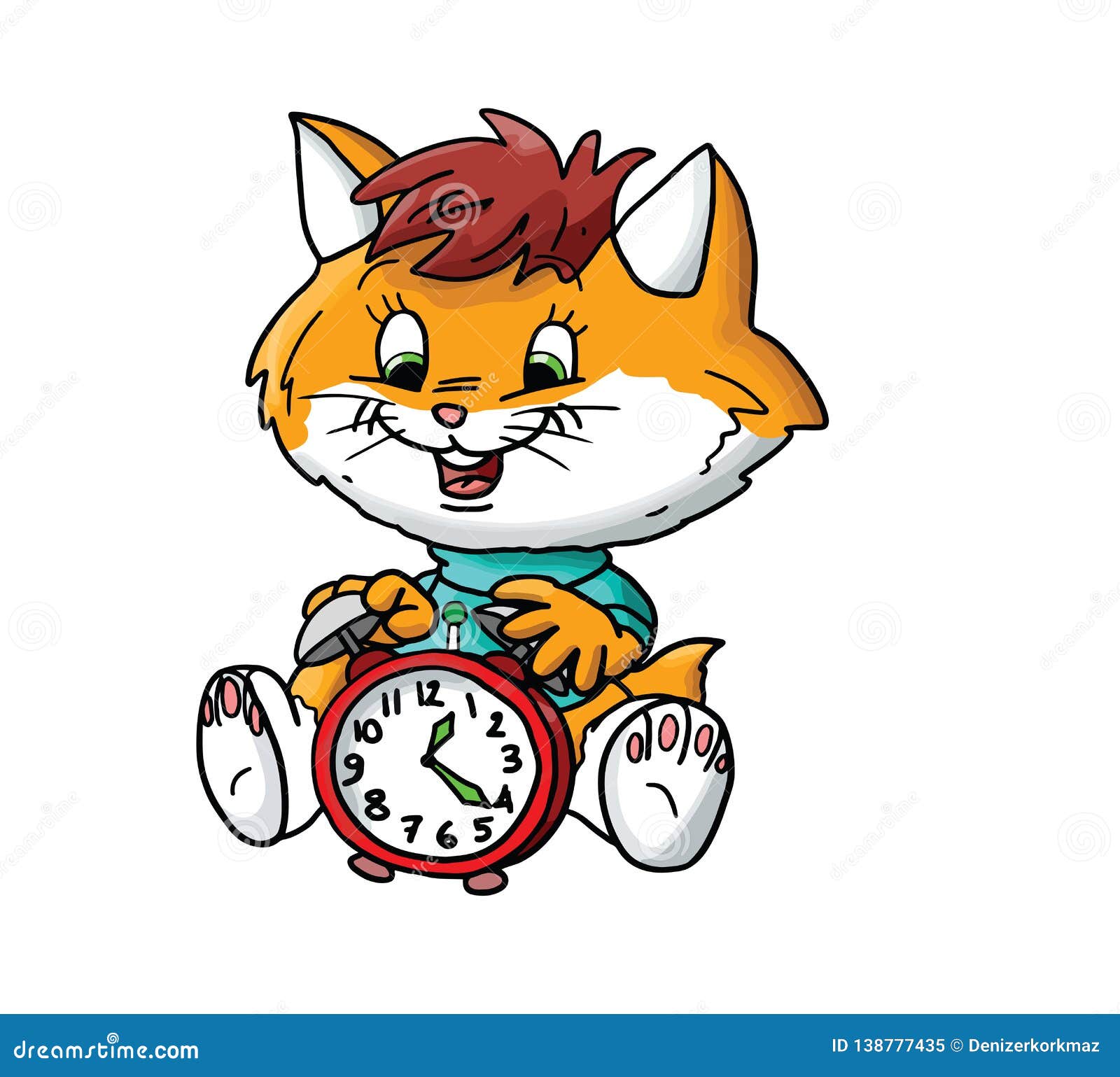 Cartoon Cat Sitting on the Floor and Playing with a Clock Stock Vector ...