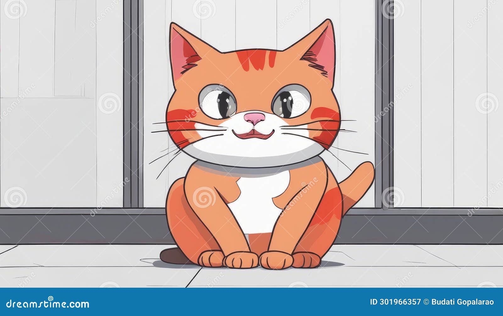 A Cartoon Cat Sitting on a White Surface Stock Illustration ...