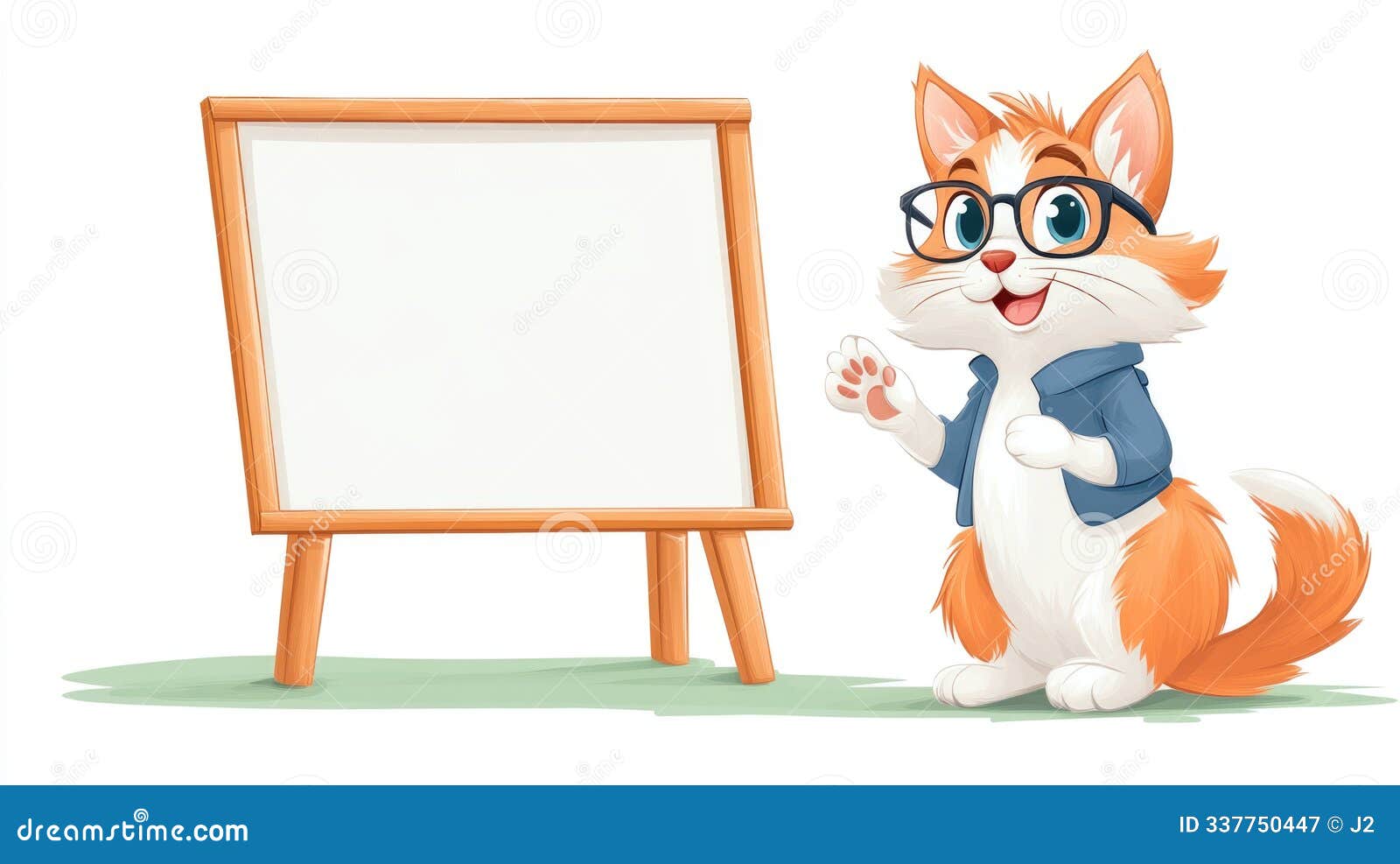 Cartoon Cat Teacher with Glasses and Jacket beside Blank Whiteboard ...