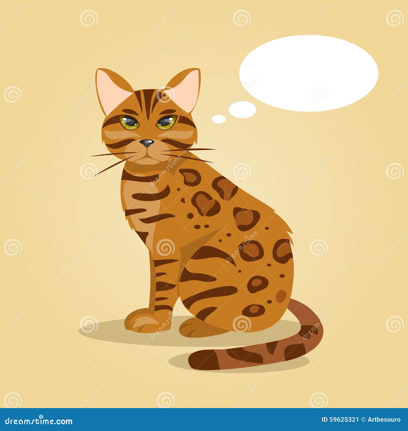 Cartoon Cat Thinks. Vector Illustration Stock Vector - Illustration of ...