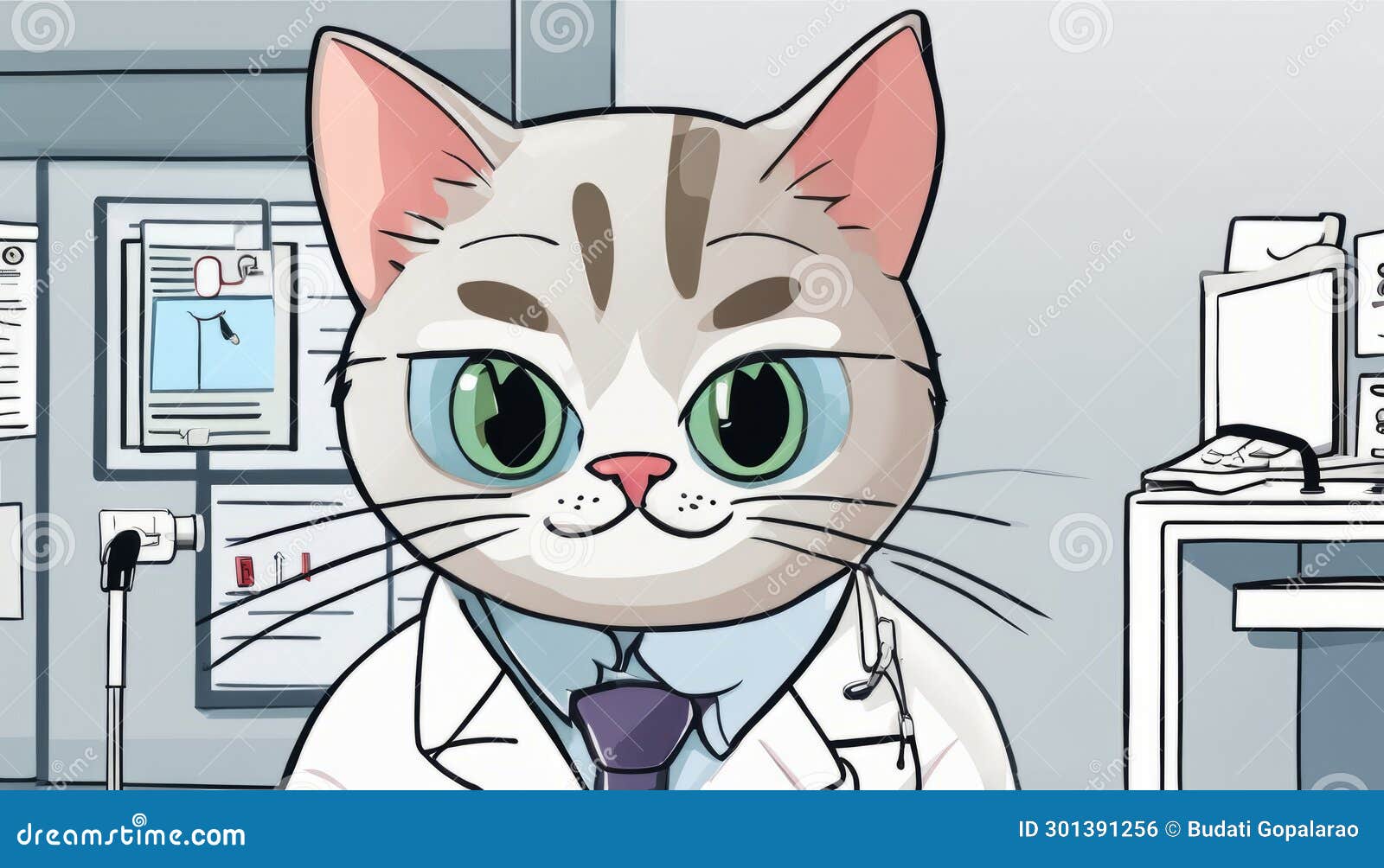 A Cartoon Cat Wearing a White Lab Coat and Tie Stock Illustration ...