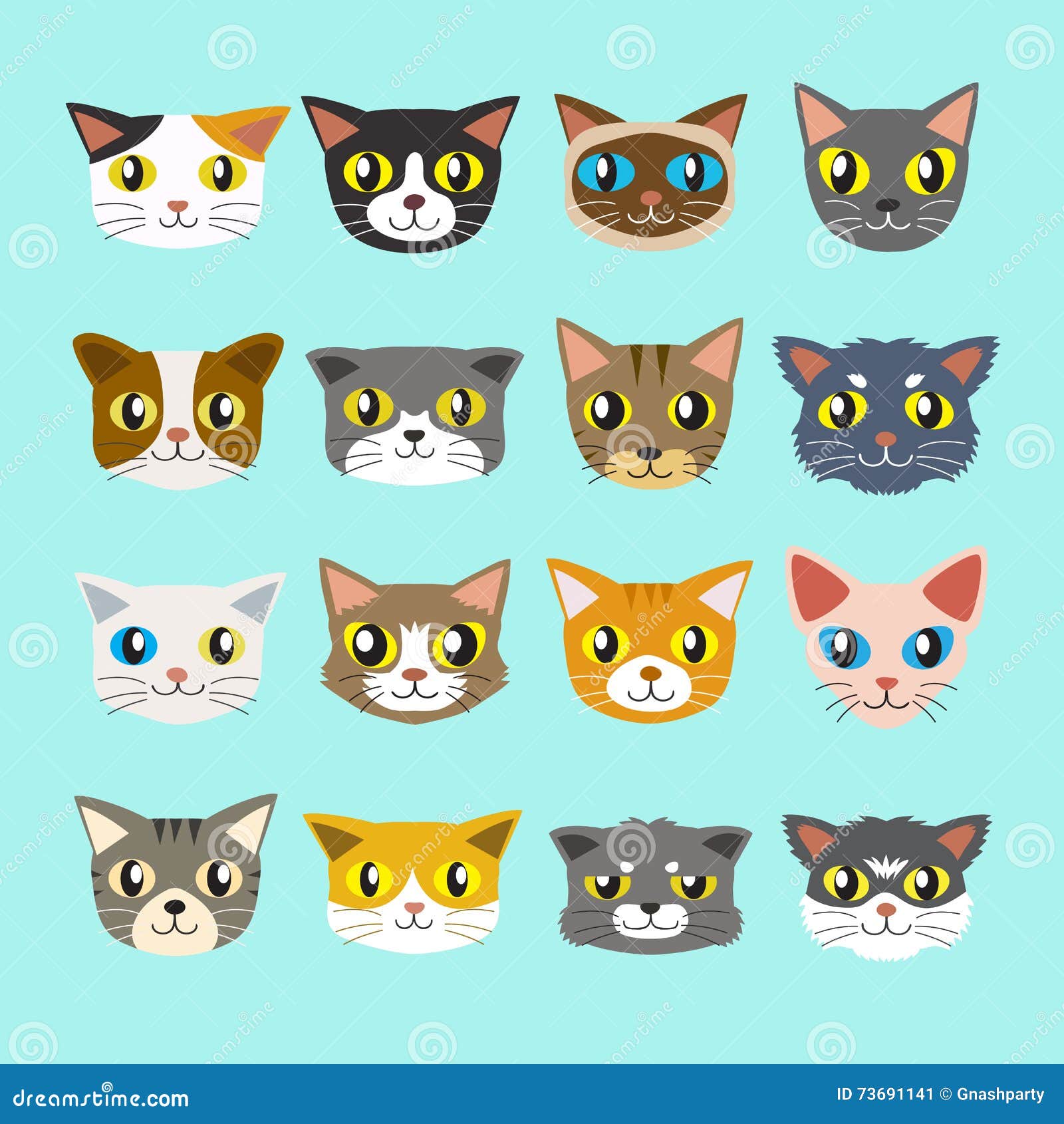 Cartoon cats collection stock vector. Illustration of kitten - 73691141