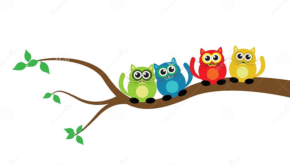 Cartoon cats on the tree stock vector. Illustration of happy - 72180599