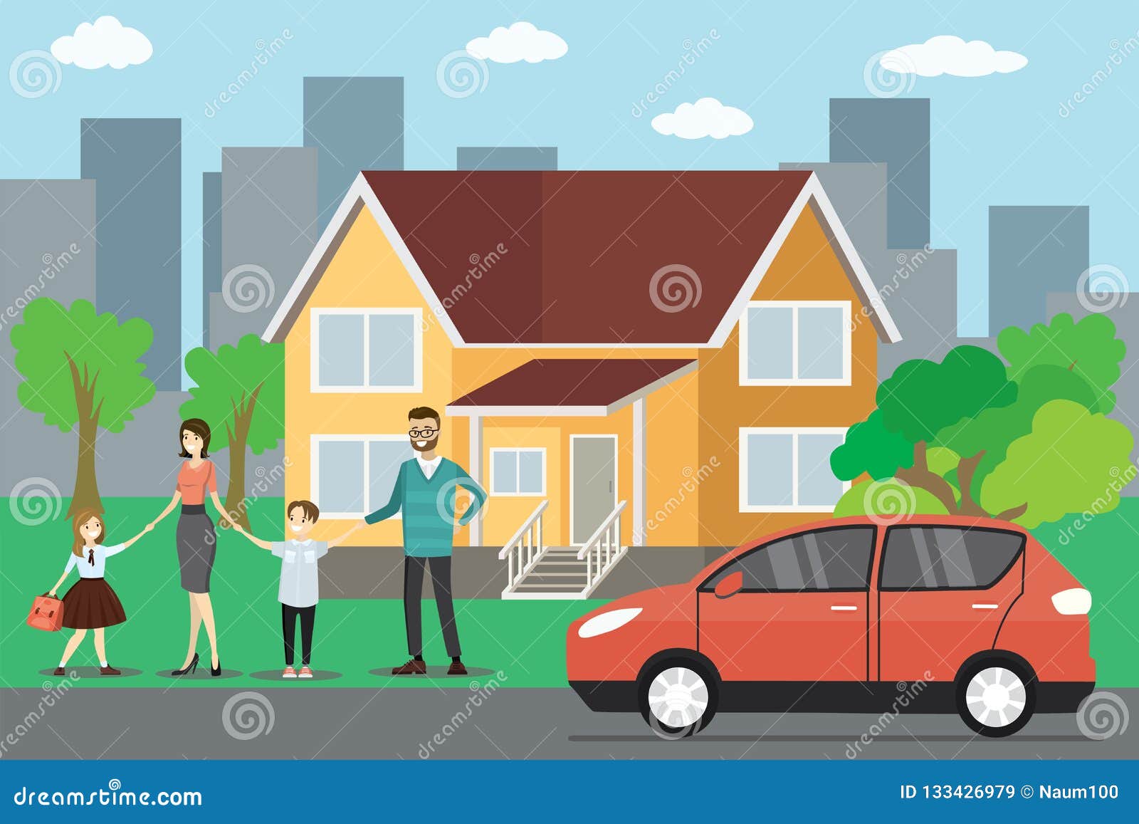 Cartoon Caucasian Family, Big House and Red Car Stock Vector ... Cartoon Caucasian Family, Big House and Red Car Stock Vector ...