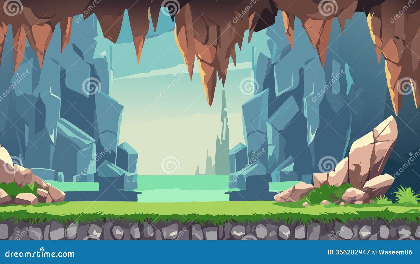 Cartoon Cave Background with Separated Layers for Game and Animation ...