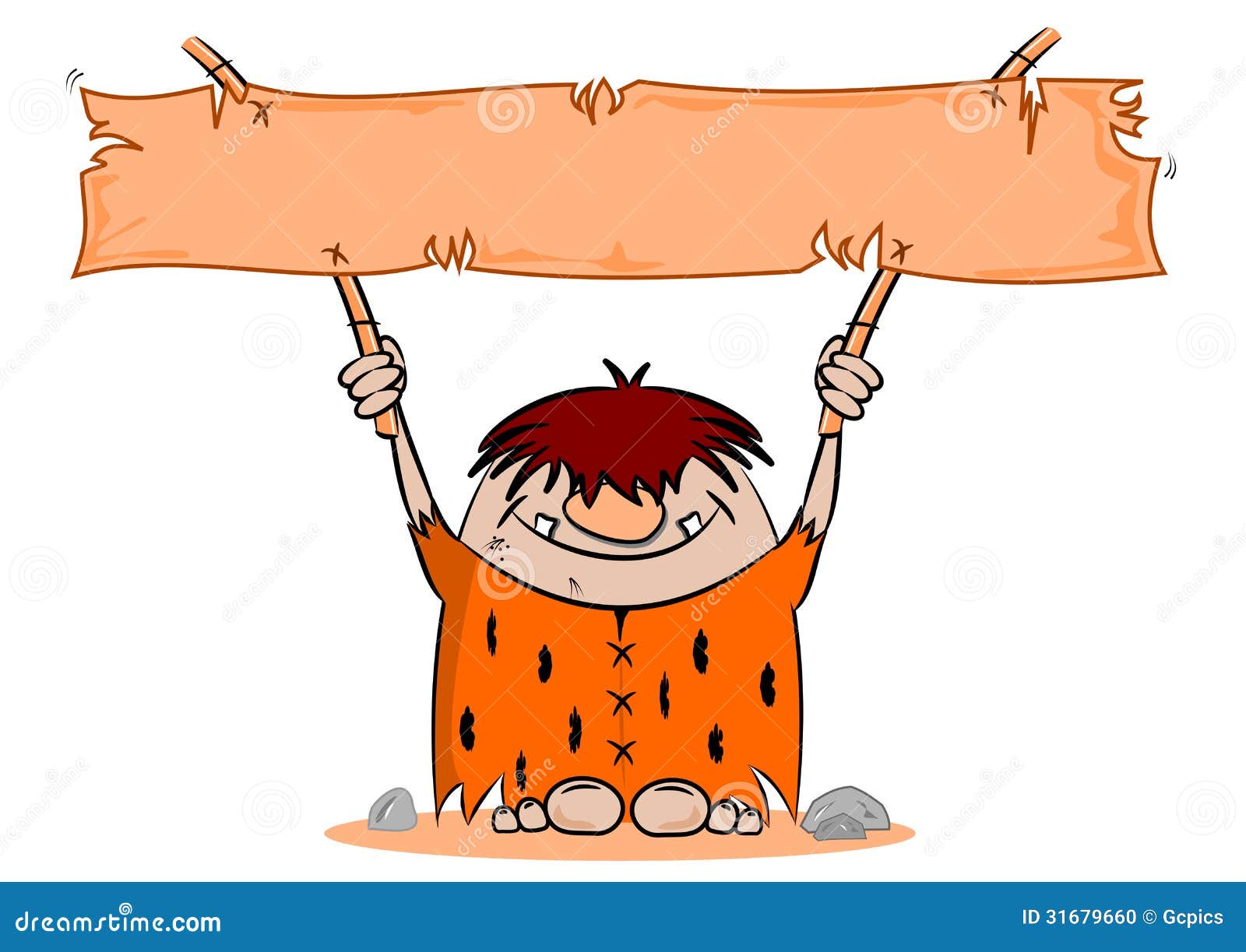 Cartoon Caveman Peeking Around Sign Vector Illustration | CartoonDealer ...