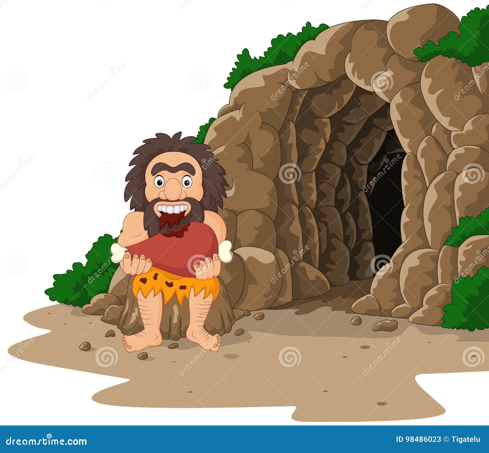 Cartoon Caveman Eating Meat with Cave Background Stock Vector ... Cartoon Caveman Eating Meat with Cave Background Stock Vector ...