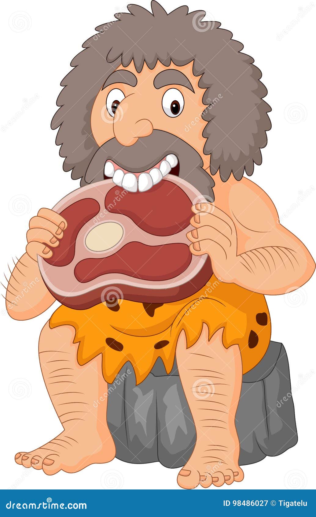 Cartoon Caveman Eating Meat Stock Vector - Illustration of friendly ... Cartoon Caveman Eating Meat Stock Vector - Illustration of friendly ...