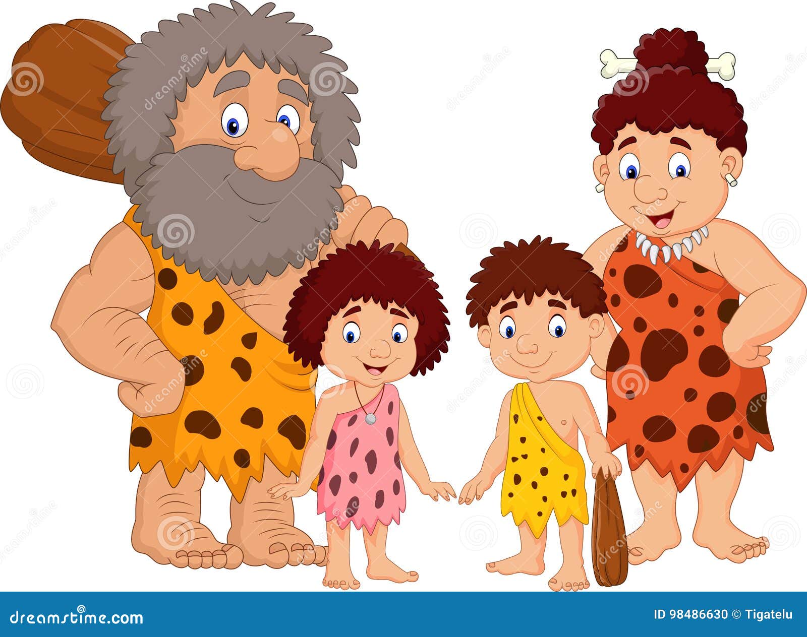 Cartoon Caveman Family Isolate on White Background Stock Vector ...