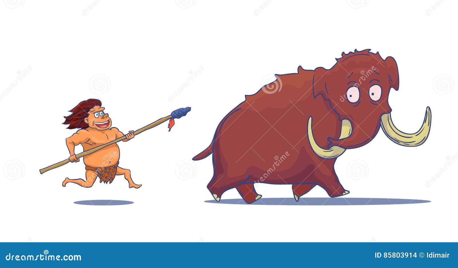 Cartoon Caveman with Spear Hunting Mammoth. Vector Stock Vector ...