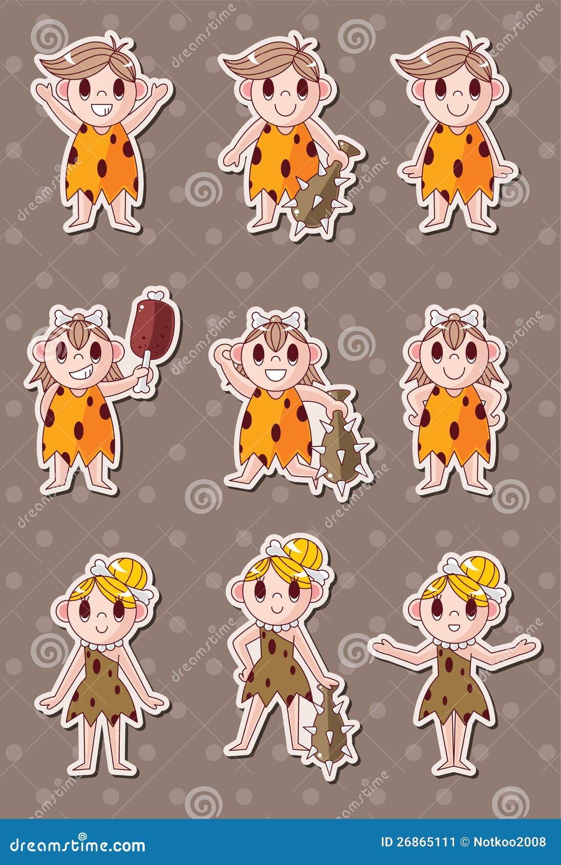 Cartoon Caveman stickers stock vector. Illustration of color - 26865111