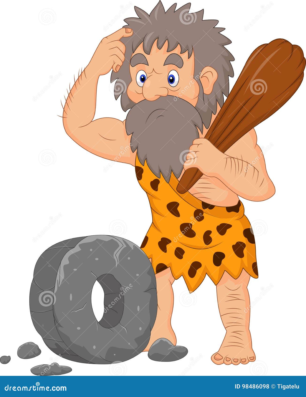 Cartoon Caveman with Stone Wheel Stock Vector - Illustration of ...