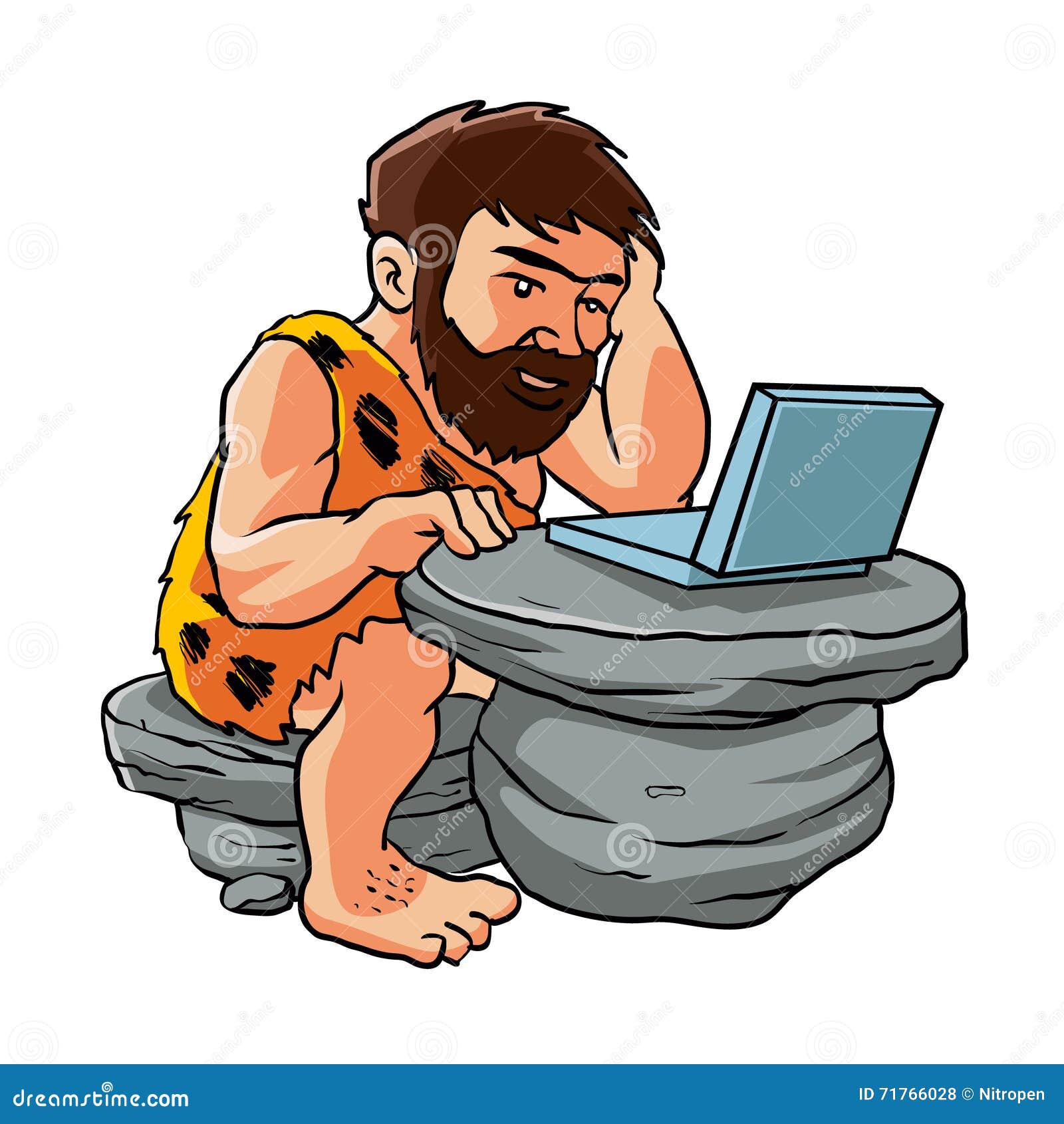 Cartoon Caveman Using a Laptop. Stock Vector - Illustration of comic ...
