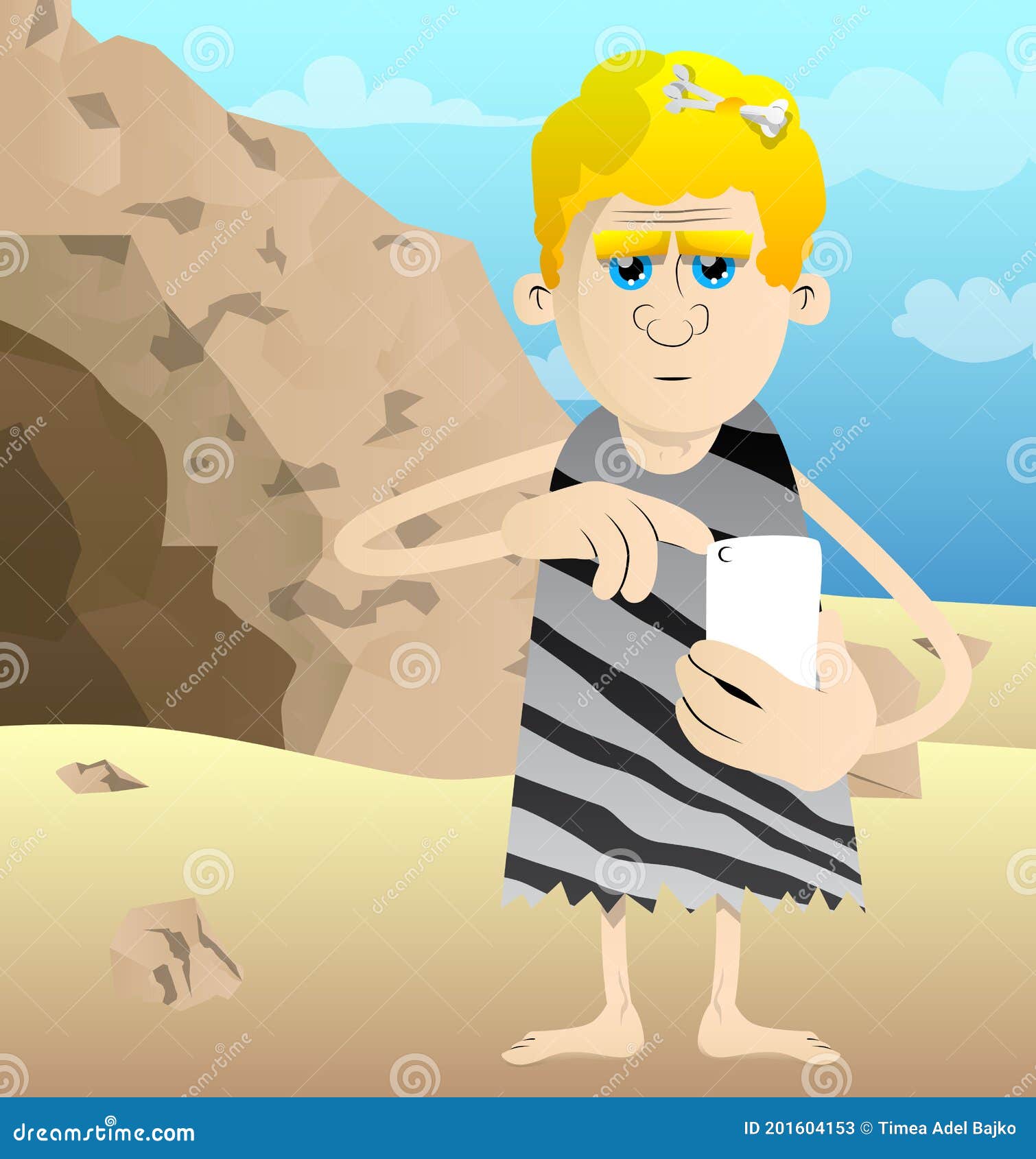 Caveman Using a Mobile Phone. Stock Vector - Illustration of ancient ...