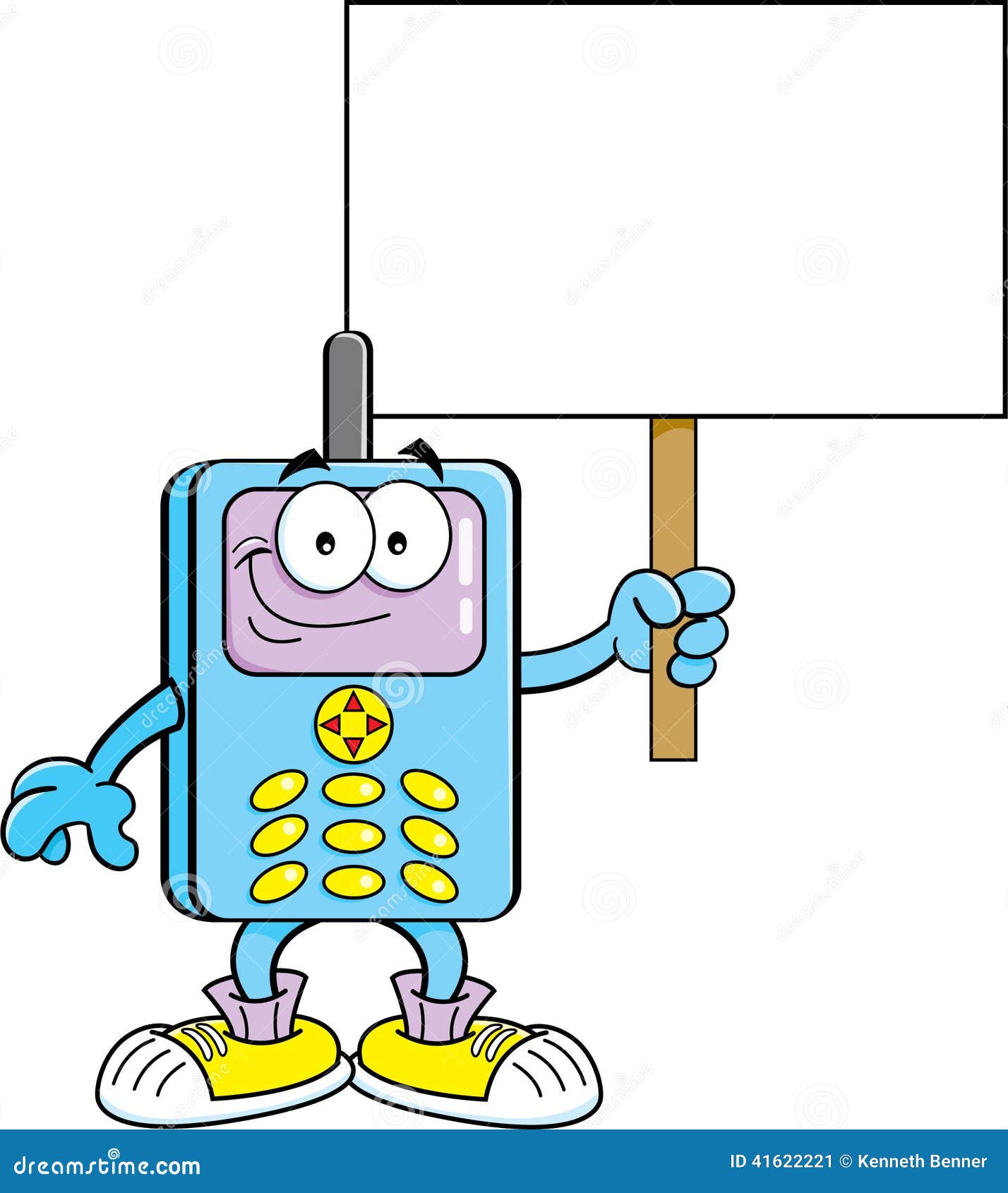 Cartoon Cell Phone Holding a Sign Stock Vector - Illustration of ...