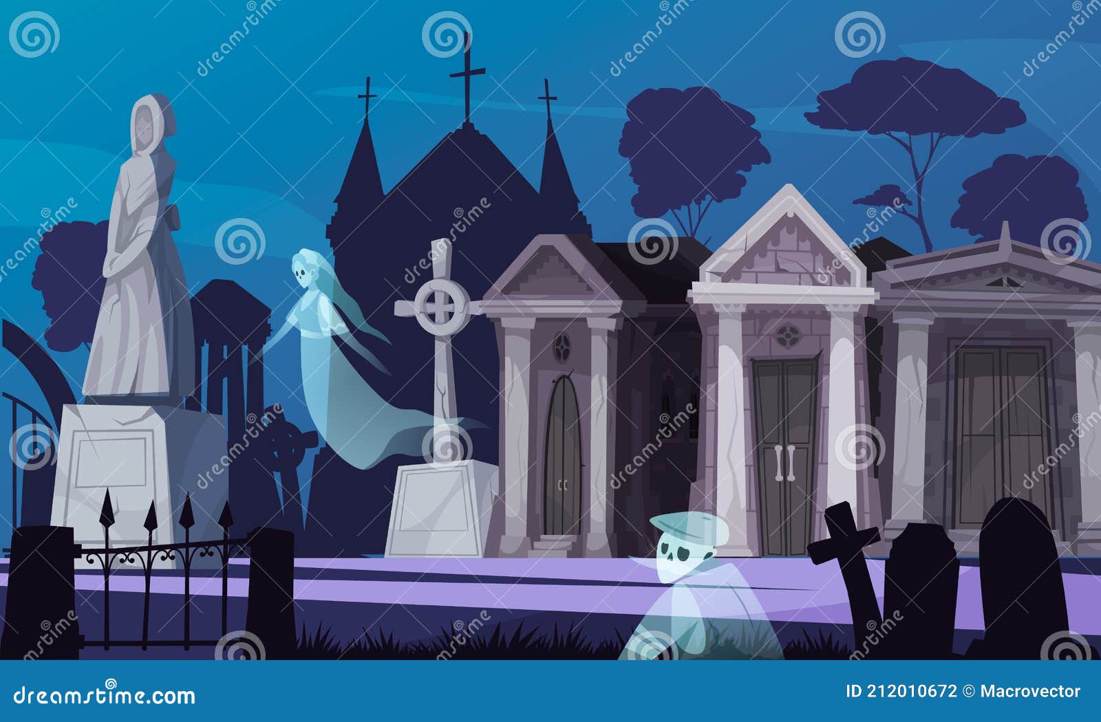 Cartoon Cemetery Illustration Stock Vector - Illustration of stone ...