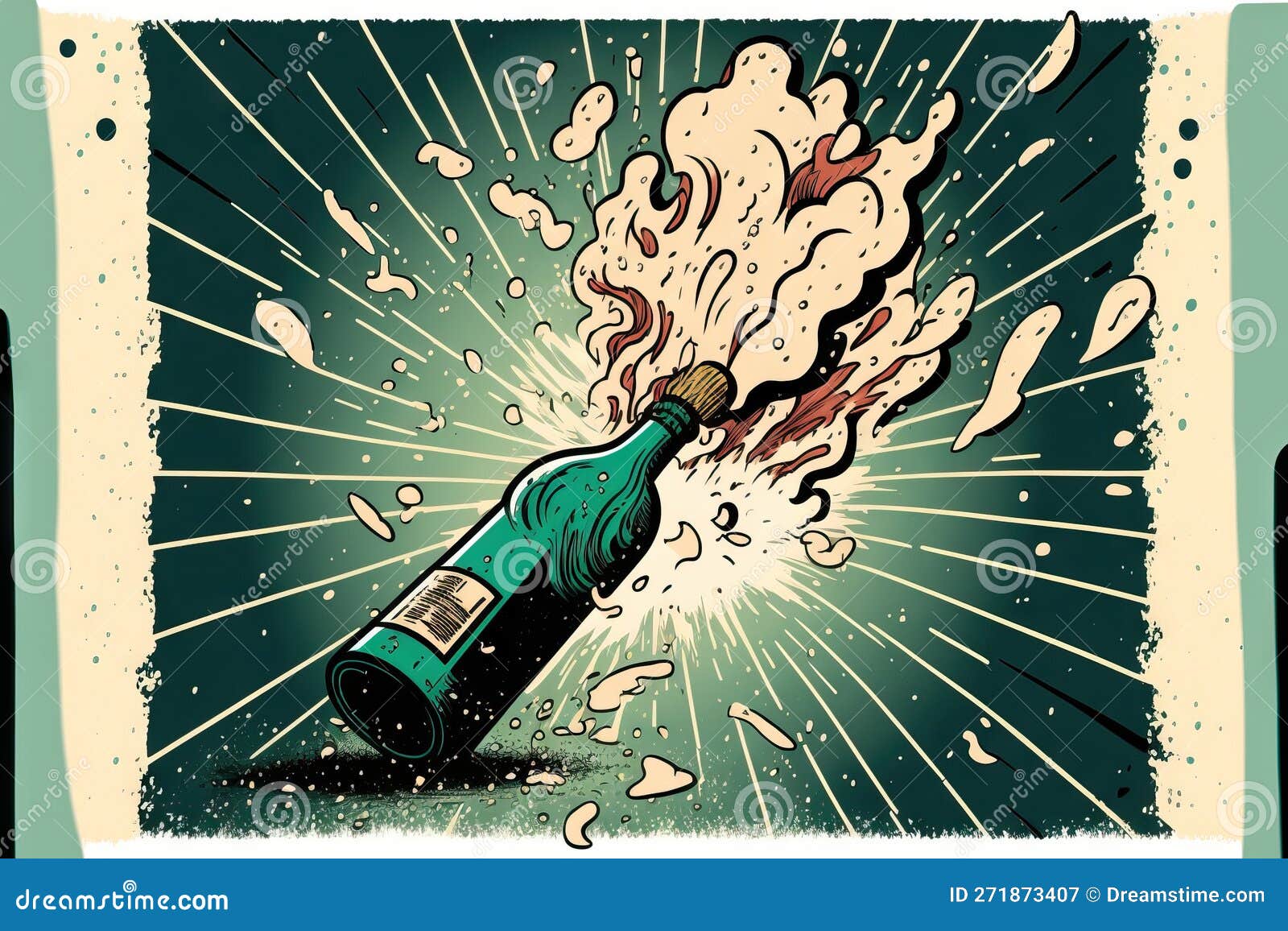 Cartoon of a Champagne Bottle that is Open. Explosion and the Cork ...