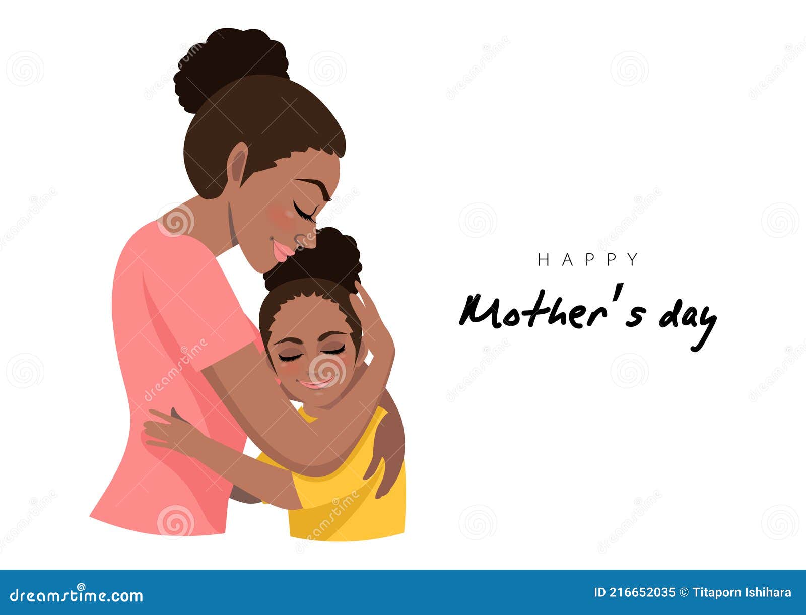 Cartoon Character With African American Mom And Daughter Embrace