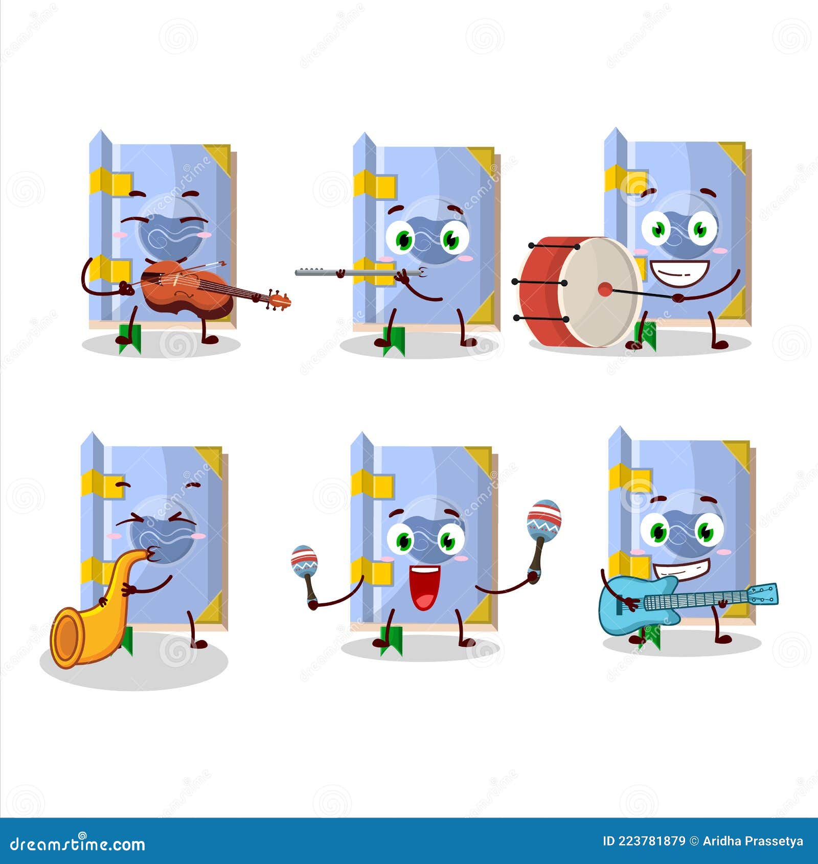 Cartoon Character of Air Book of Magic Playing Some Musical Instruments ...