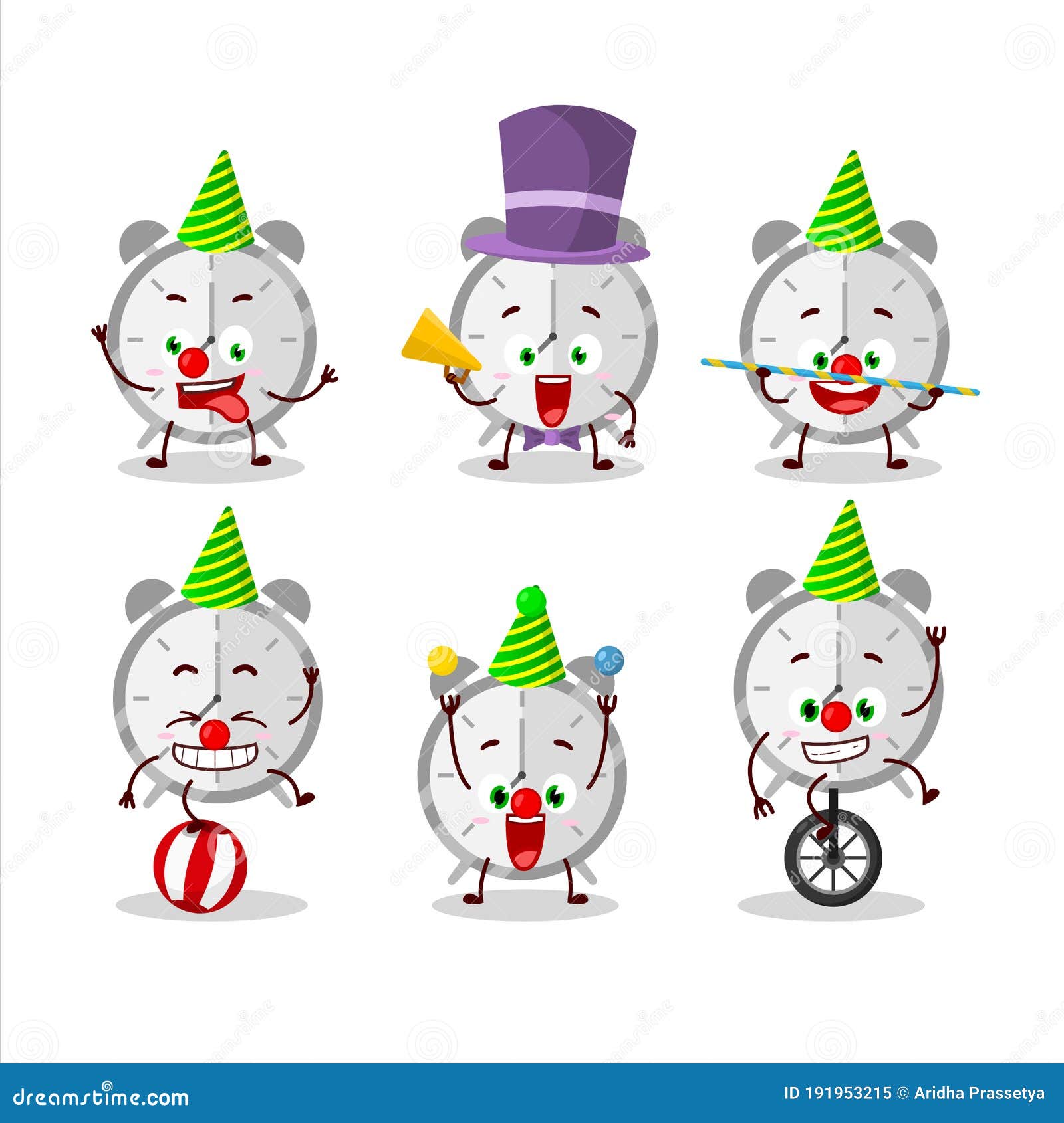 Cartoon Character of Alarm Clock with Various Circus Shows Stock Vector ...
