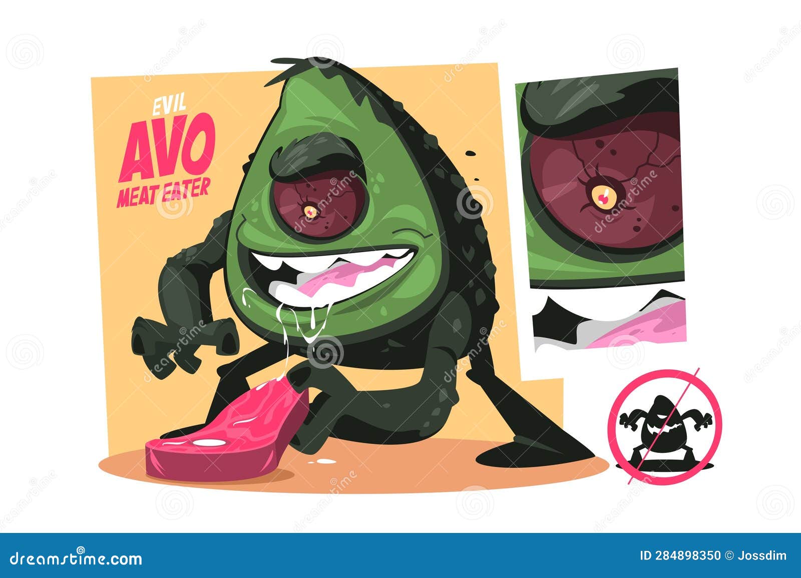 Cartoon Character Avocado Eating Meat Stock Vector - Illustration of ...