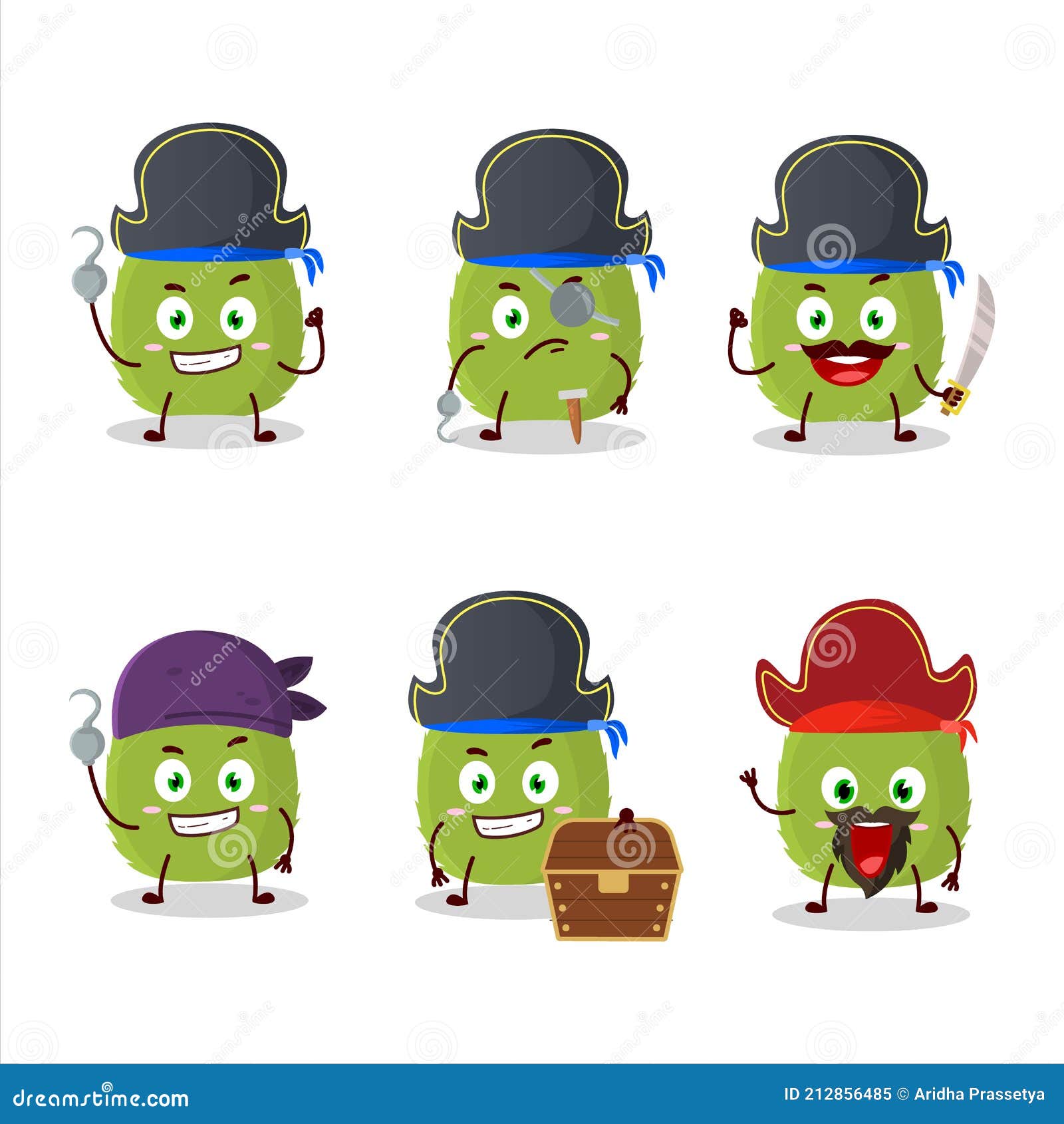 Cartoon Character of Basil Leaves with Various Pirates Emoticons Stock ...