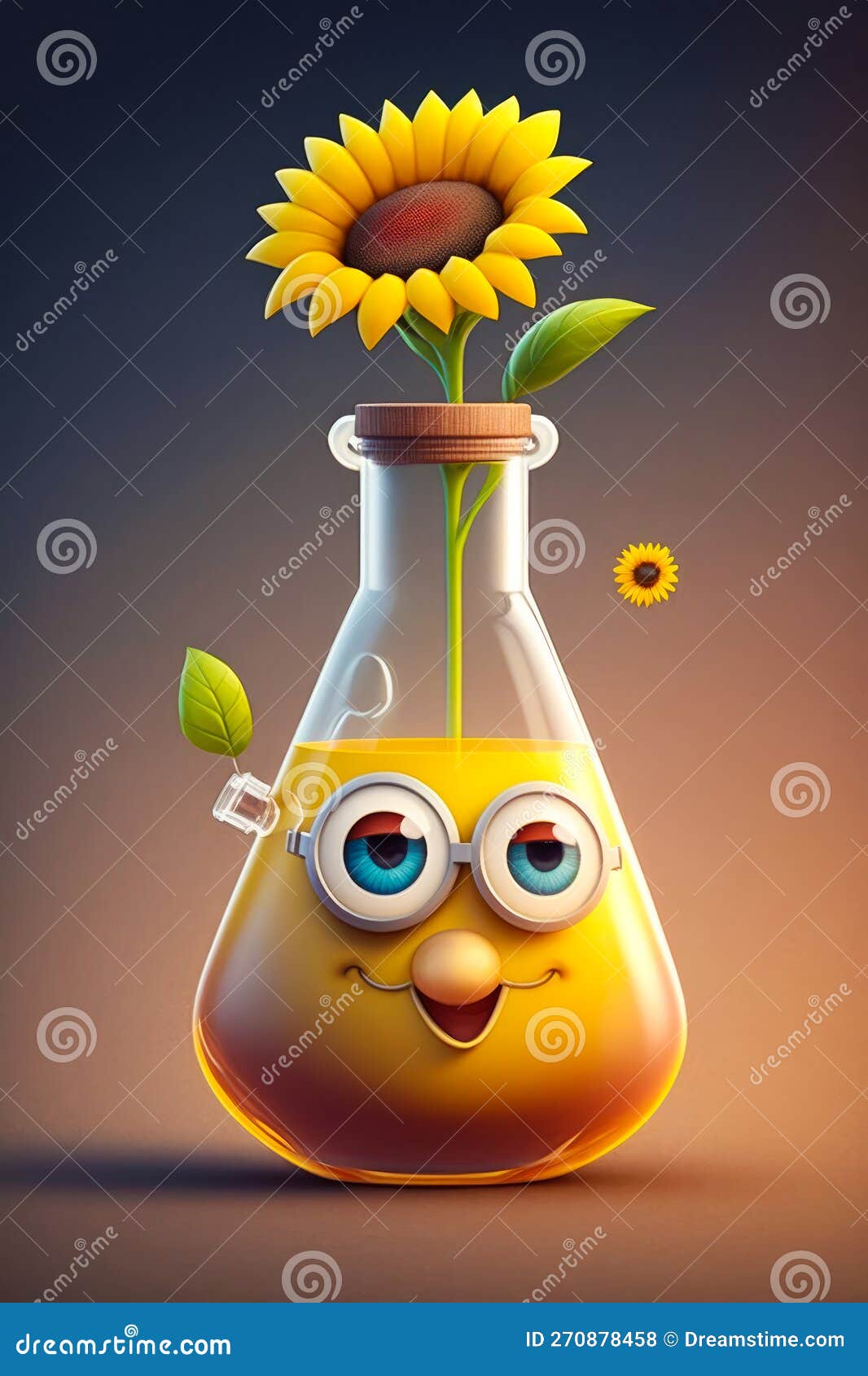 Cartoon Character in Beaker with Sunflowers. Generative AI Stock ...