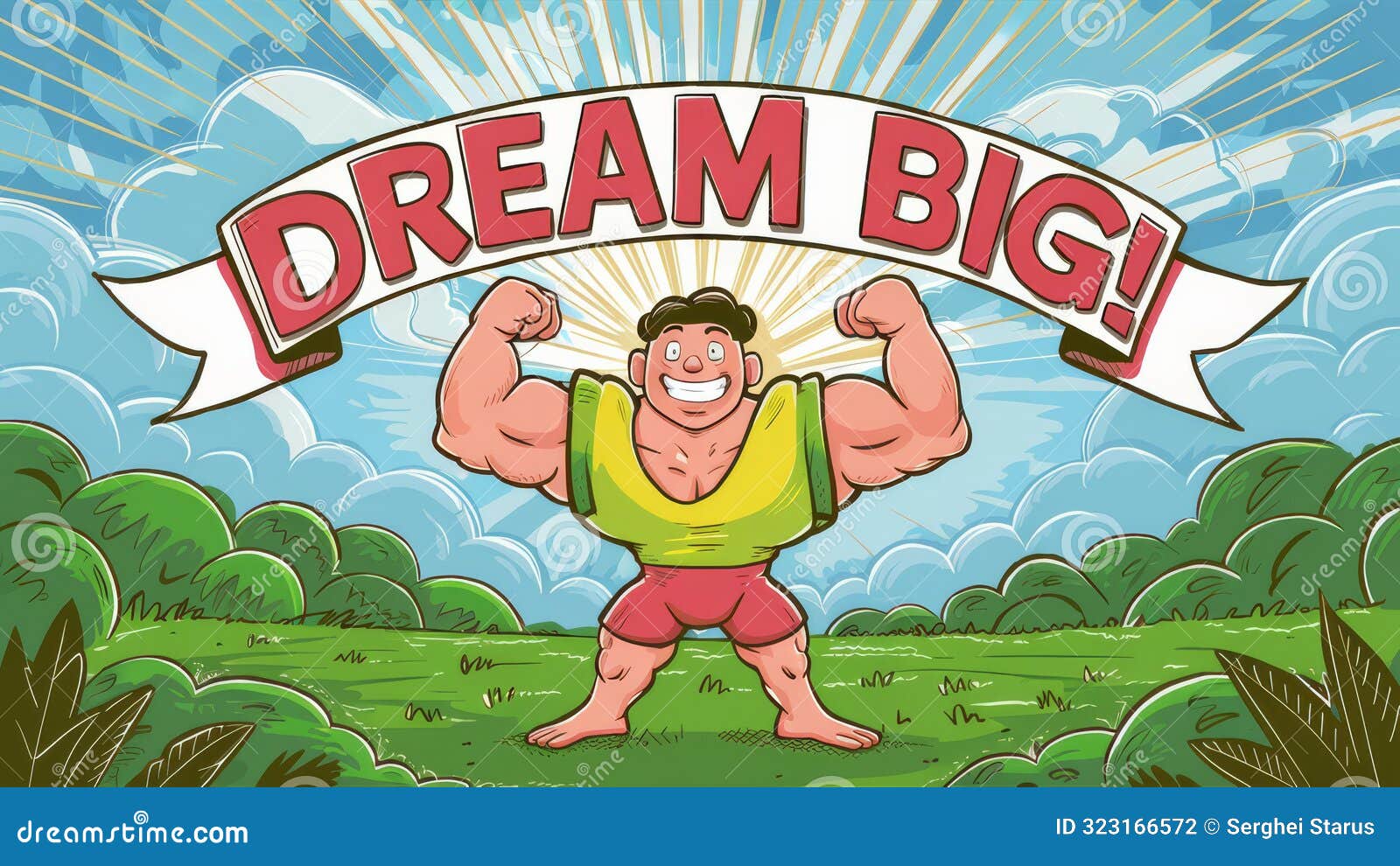 A Cartoon Character with a Big Arm Flexing in Front of the Banner, AI ...