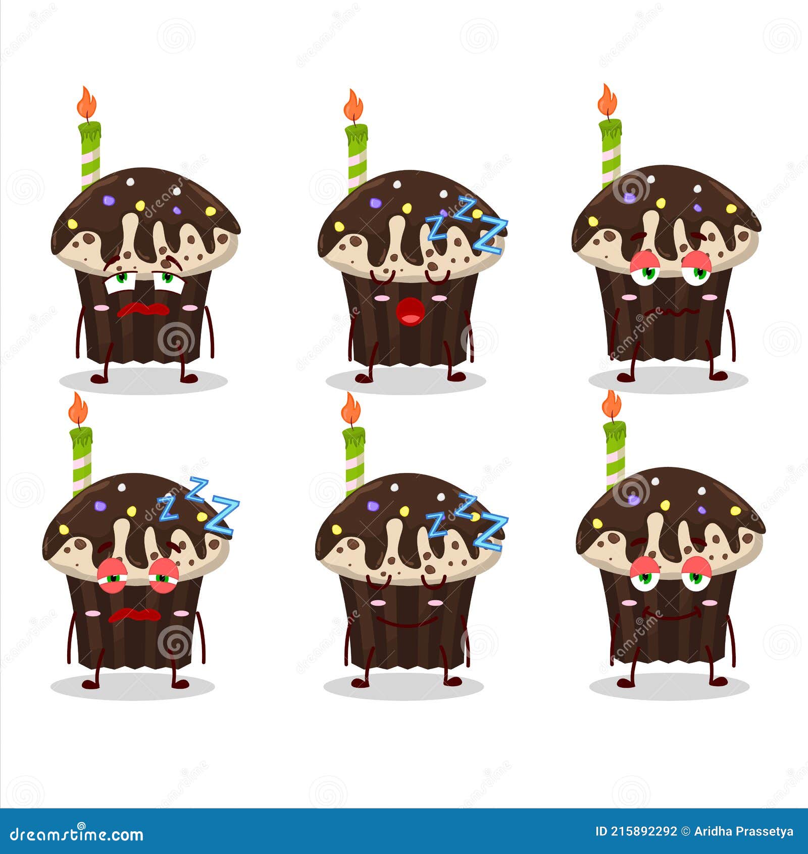 Cartoon Character of Birthday Muffin with Sleepy Expression Stock ...