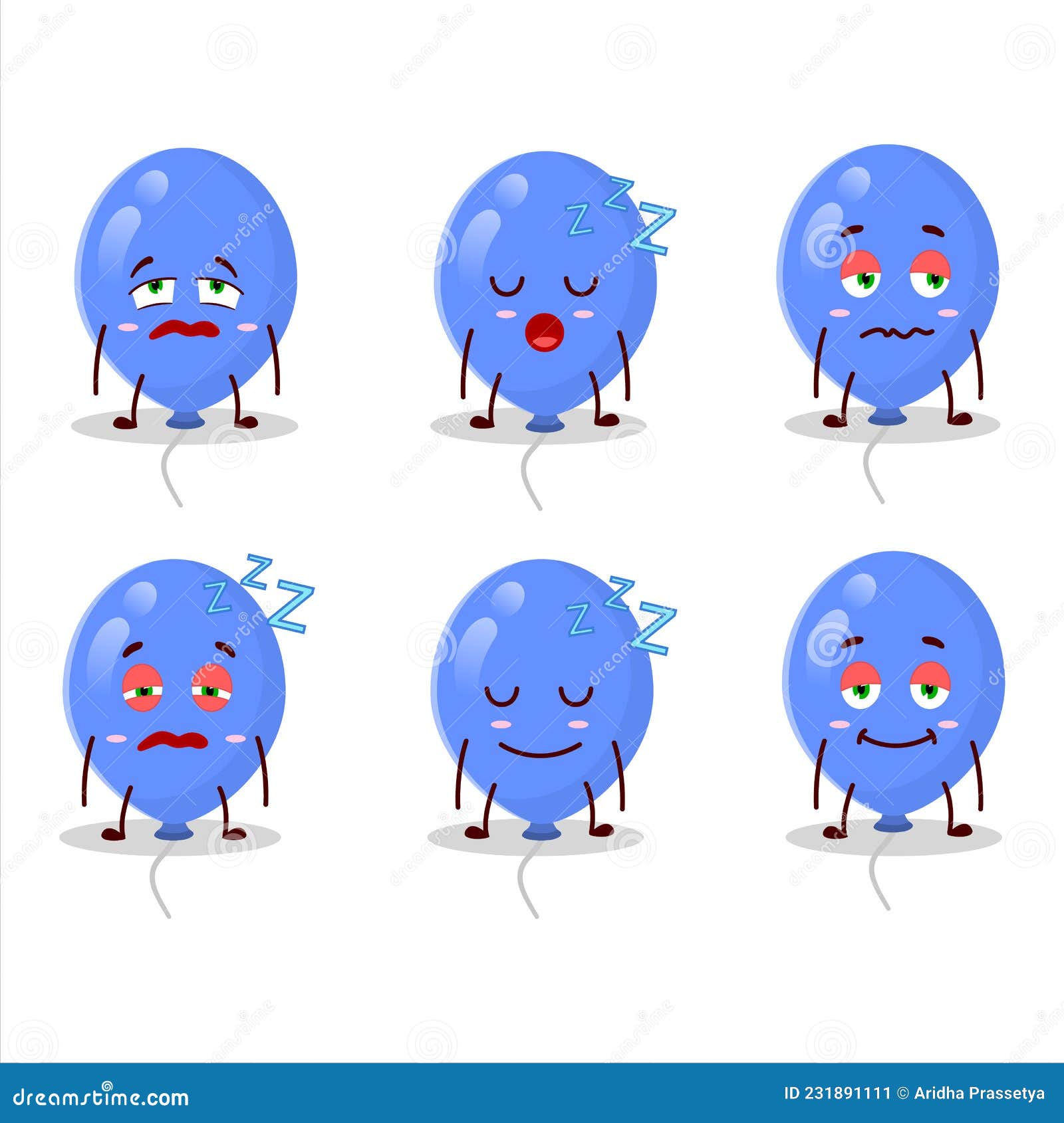 Cartoon Character of Blue Balloons with Sleepy Expression Stock Vector ...
