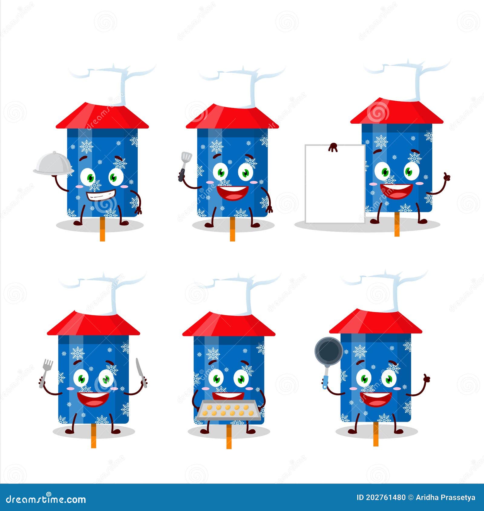 Cartoon Character of Blue Firecracker with Various Chef Emoticons Stock ...