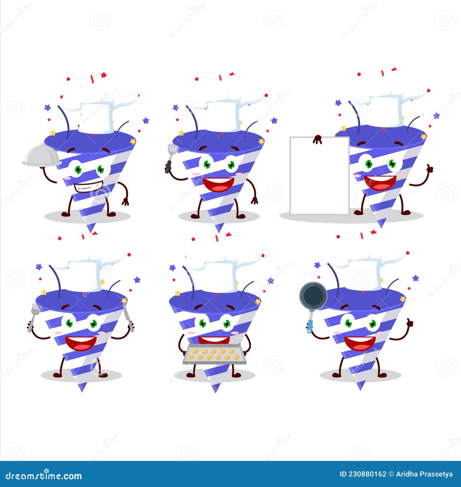Cartoon Character of Blue Firecracker with Various Chef Emoticons Stock ...