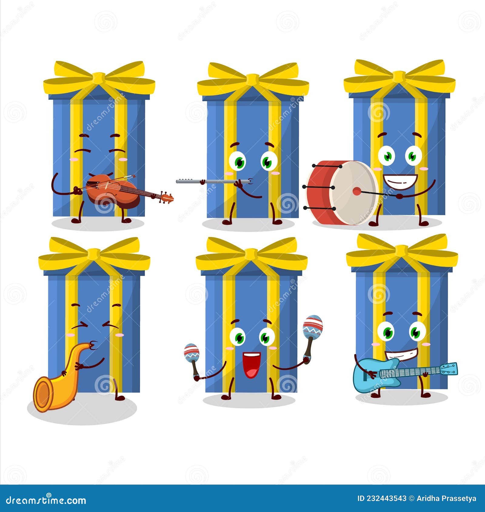Cartoon Character of Blue Long Gift Box Playing Some Musical ...