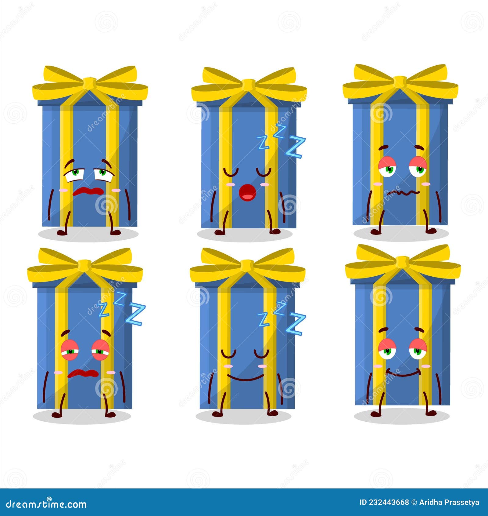 Cartoon Character of Blue Long Gift Box with Sleepy Expression Stock ...