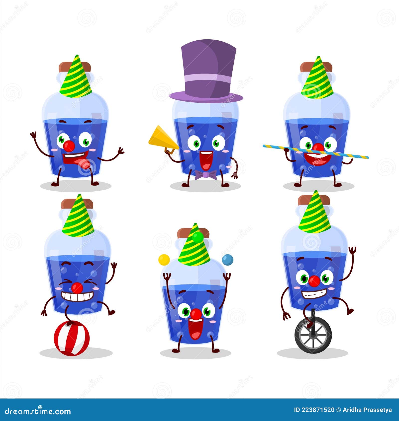 Cartoon Character of Blue Magic Potion with Various Circus Shows Stock ...