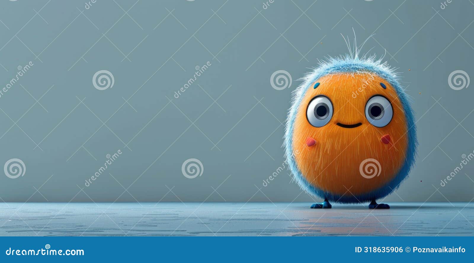 Cartoon Character in Blue and Orange Standing Against Blue Wall Stock ...