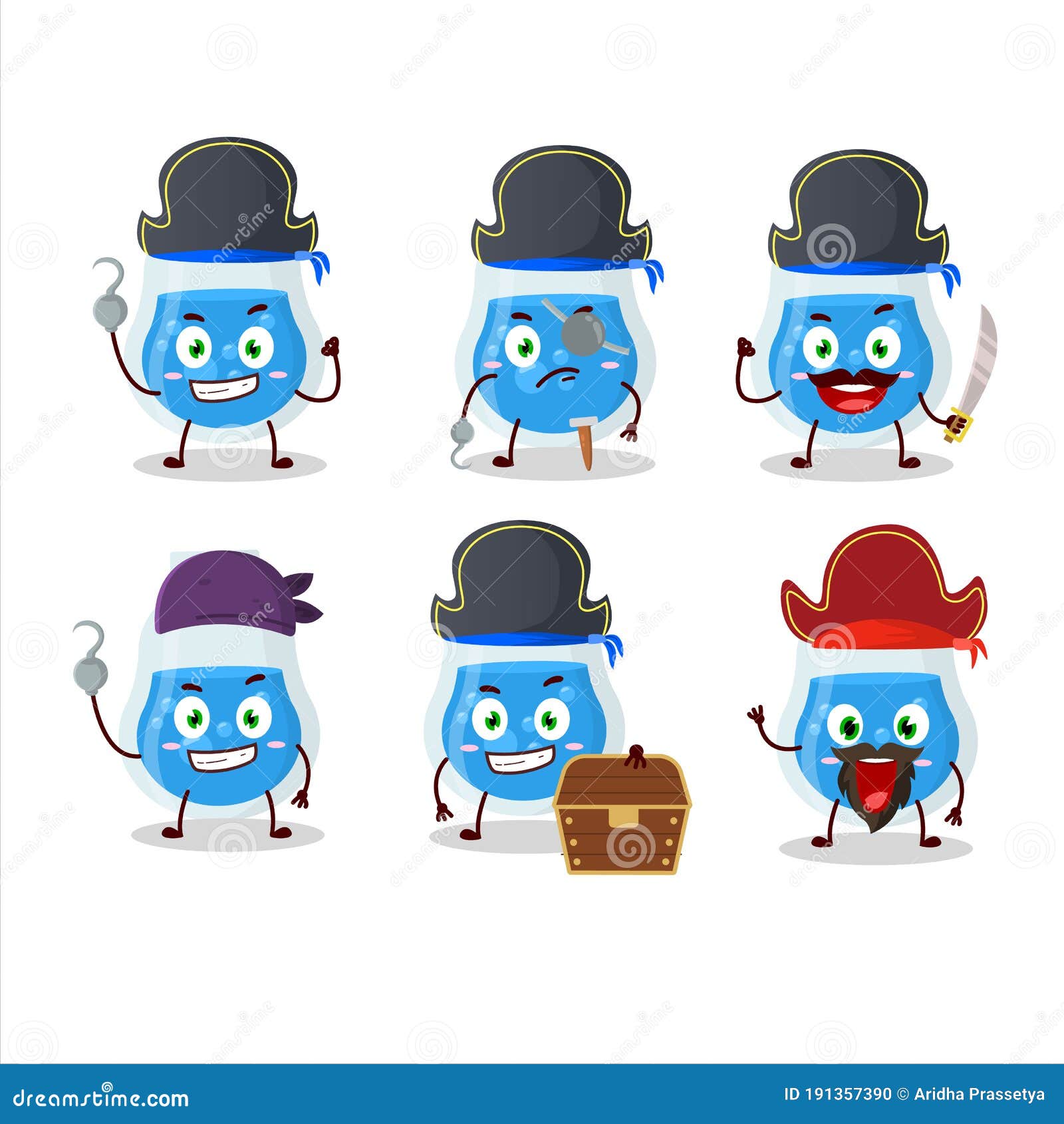 Cartoon Character of Blue Potion with Various Pirates Emoticons Stock ...