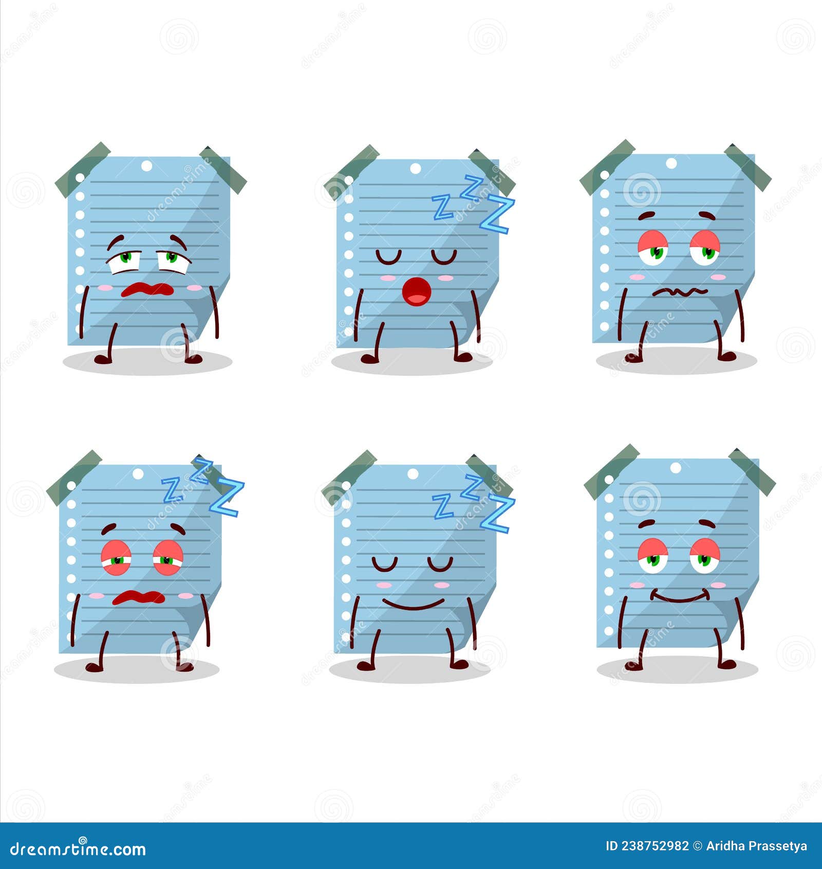 Cartoon Character of Blue Sticky Notes with Sleepy Expression Stock ...