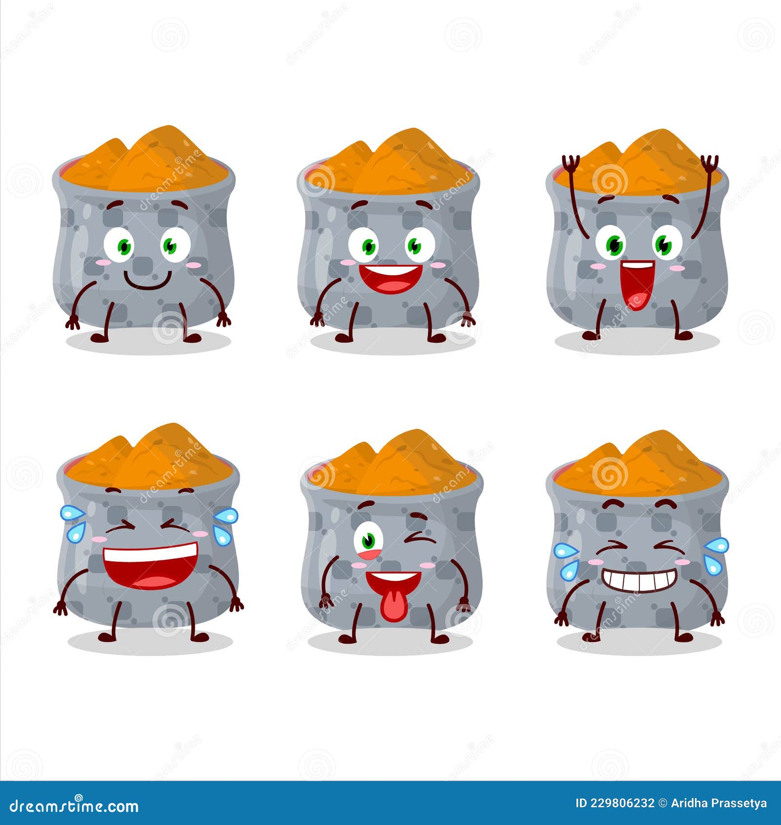 Cartoon Character of Bowl of Turmeric with Smile Expression Stock ...