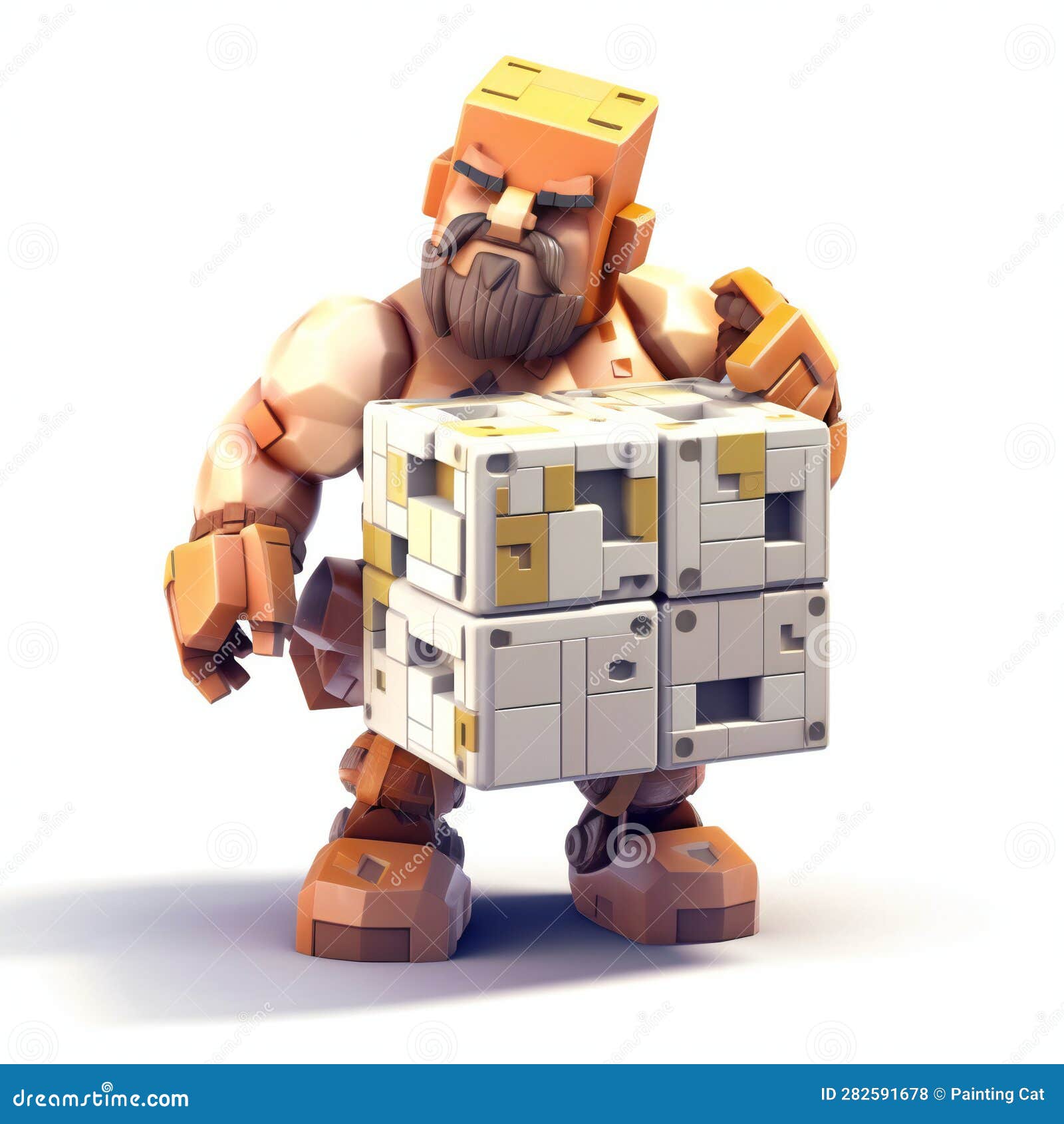 A Cartoon Character with a Box of Game Blocks Stock Illustration ...